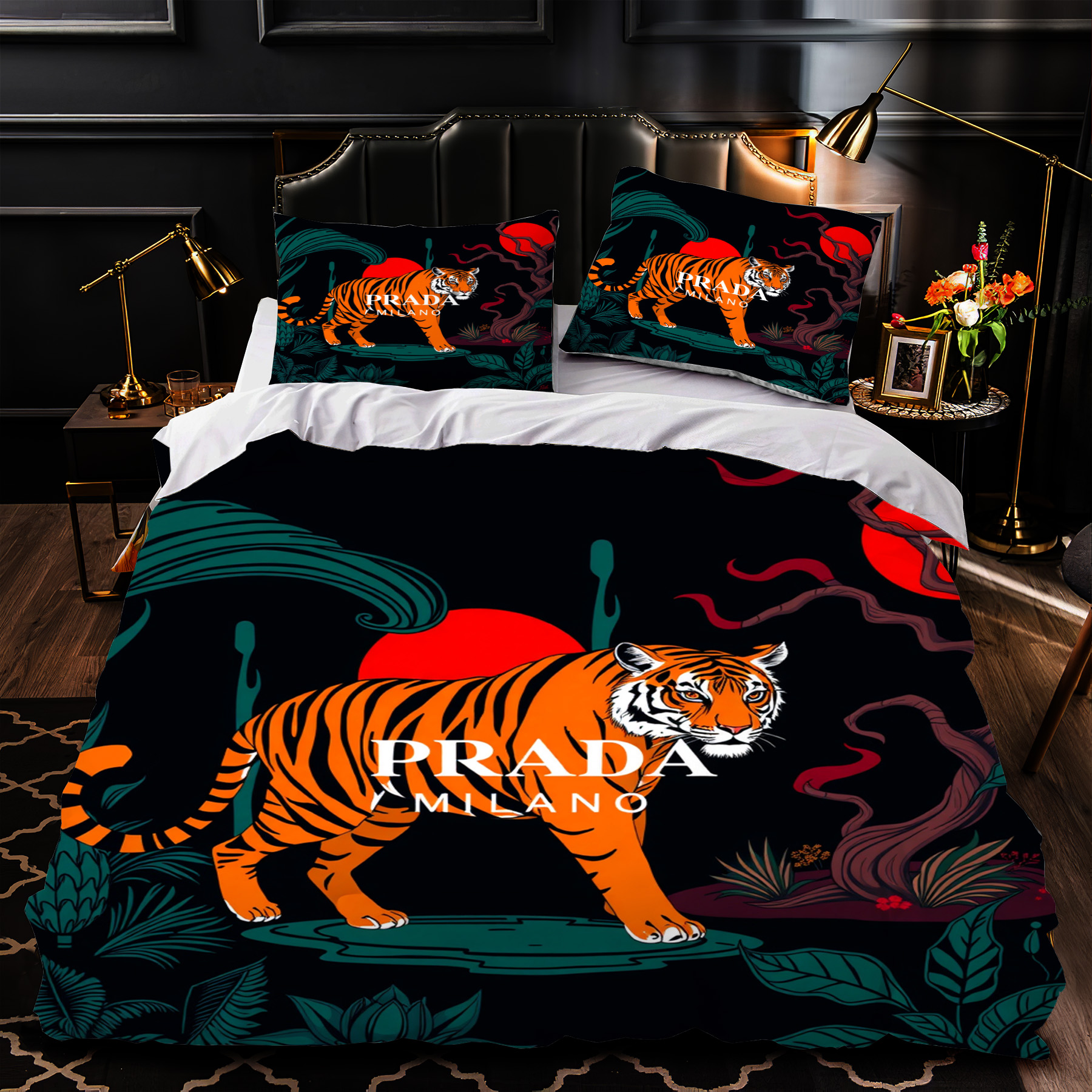 3-Piece Duvet Cover Set with Elegant Black and Red Tiger Design ...
