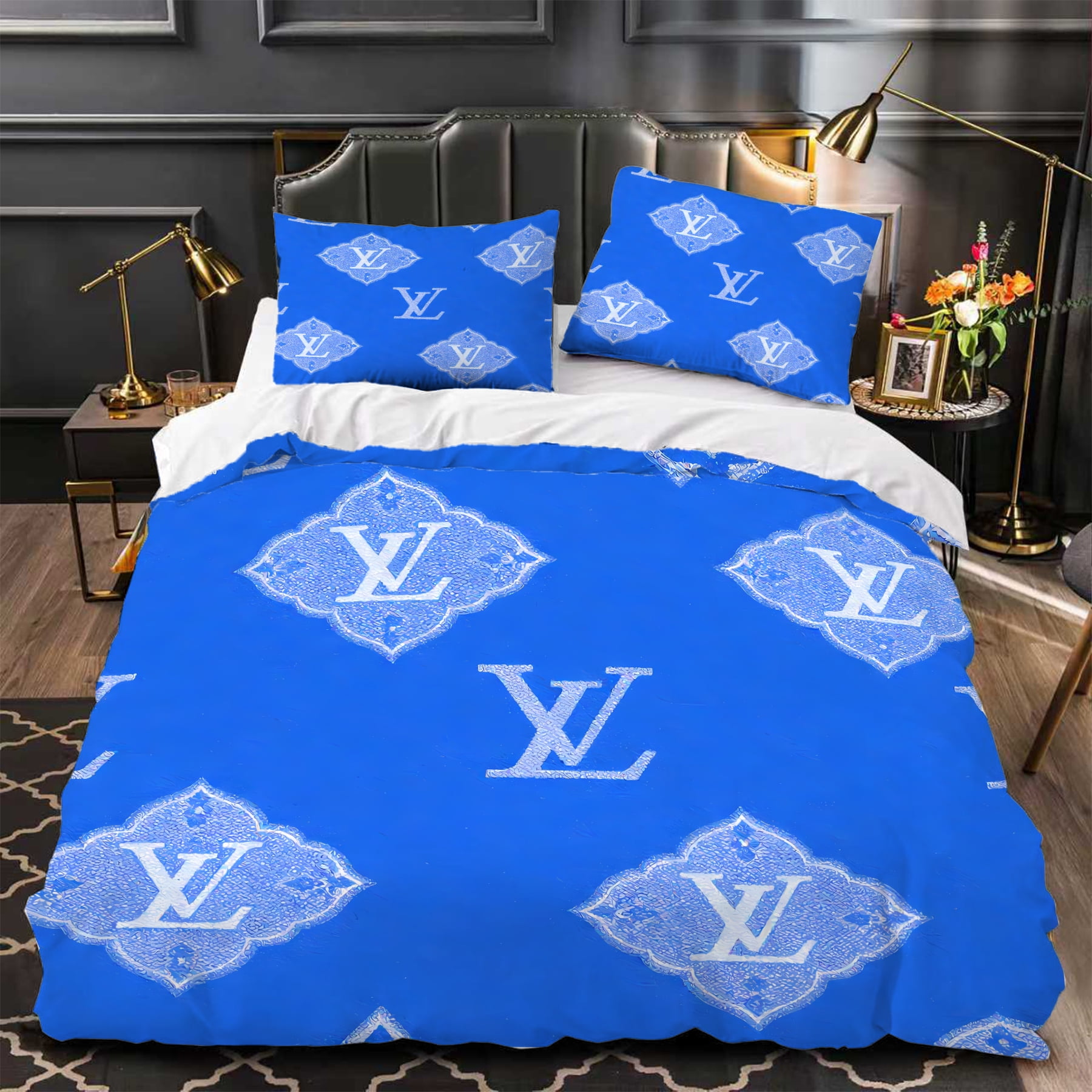 3-Piece Duvet Cover Set with Elegant Blue Pattern Intricate Designs ...