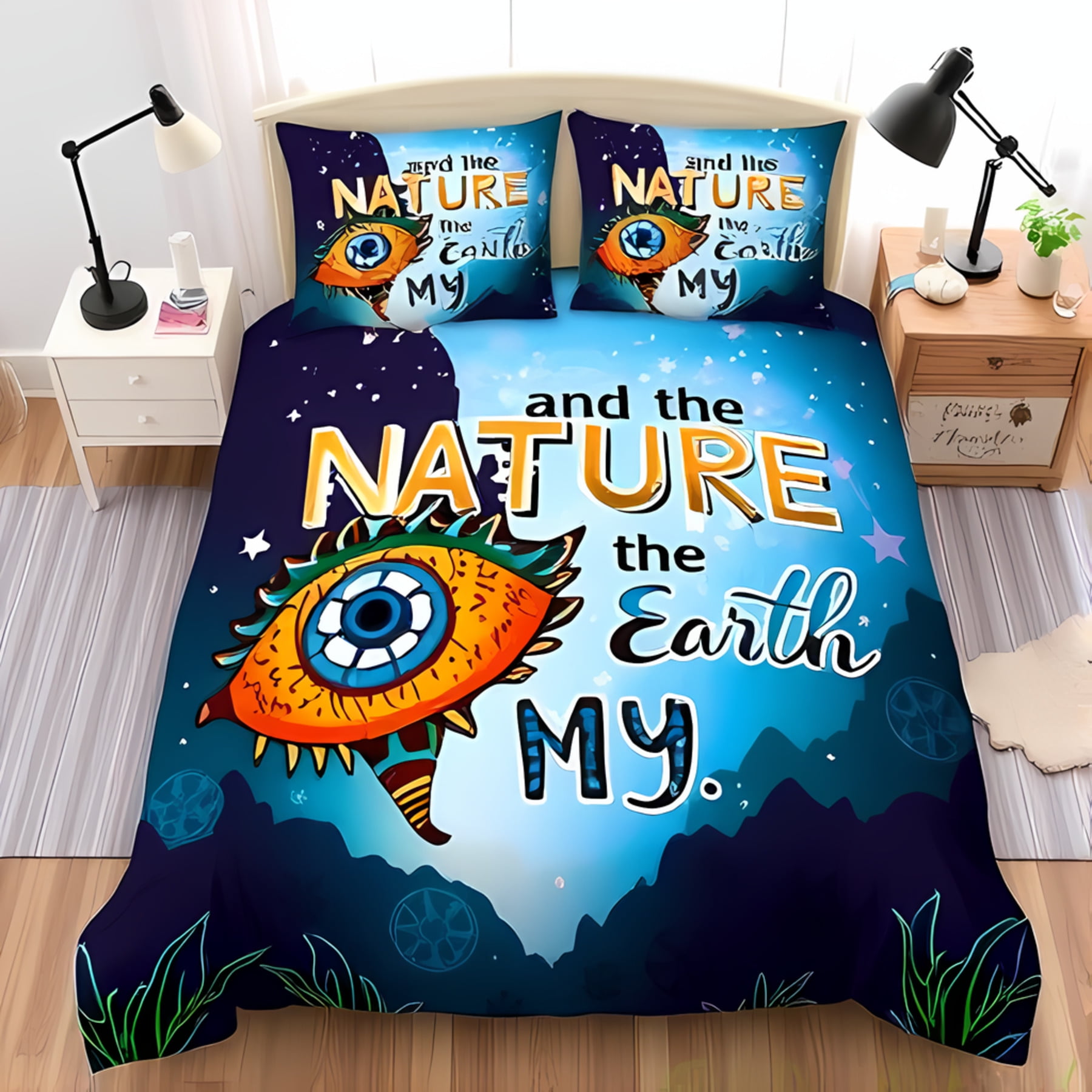 3-Piece Duvet Cover Set with Eye Fish Scale Pattern Nature Inspired ...