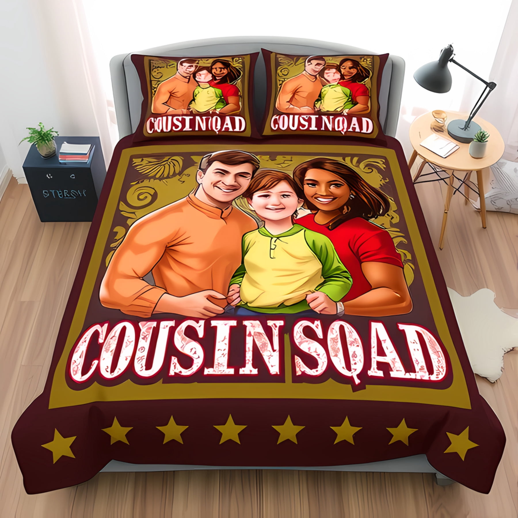 3-Piece Duvet Cover Set with Family Portrait Design Star - Trimmed ...