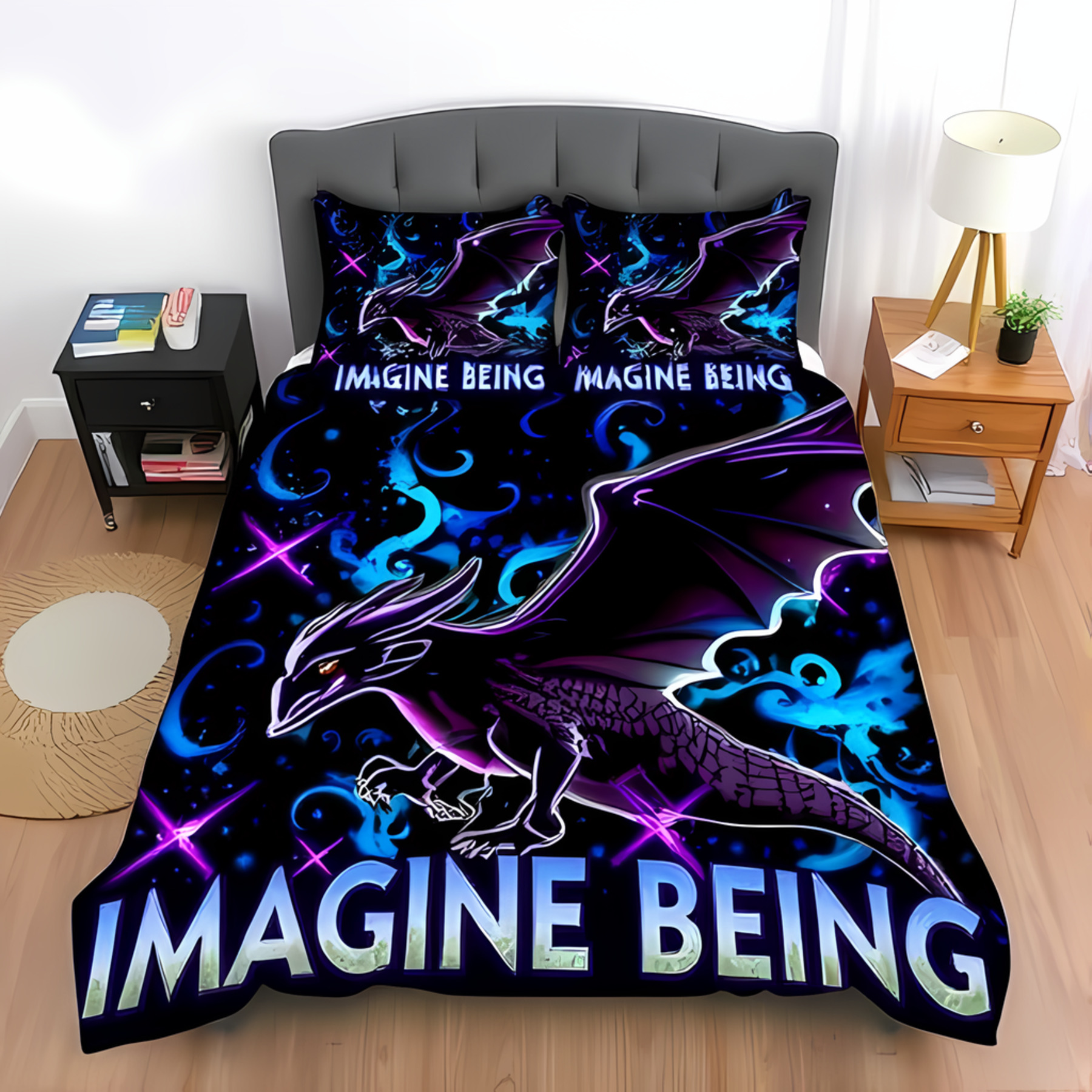 3-Piece Duvet Cover Set with Fantastical Dragon Design Starry Night ...