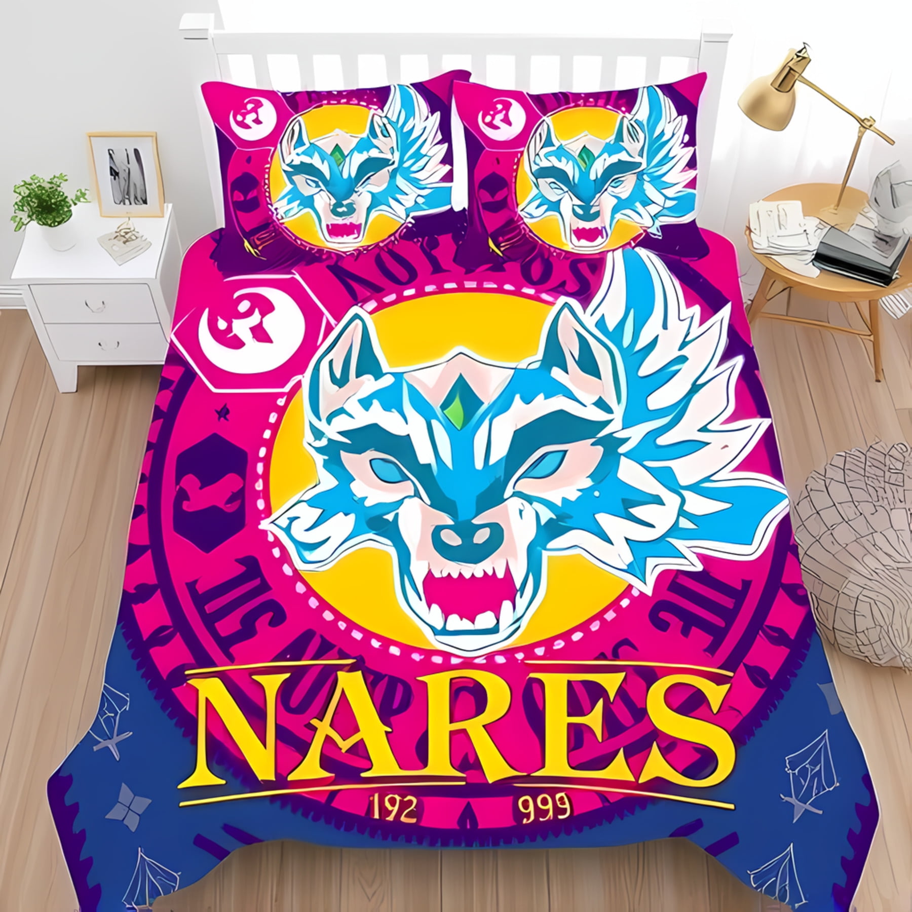 3-Piece Duvet Cover Set with Fierce Blue and White Wolf Design on ...