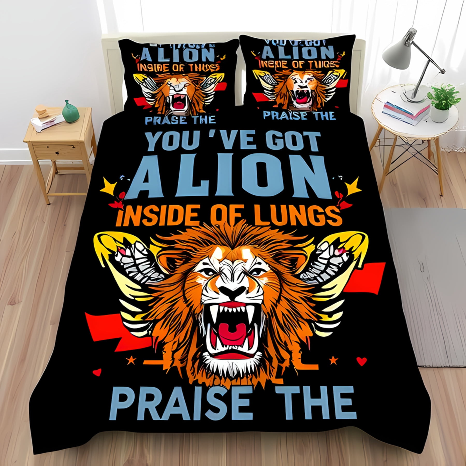 3-Piece Duvet Cover Set with Fierce Lion Design " YOU'VE GOT A LION ...