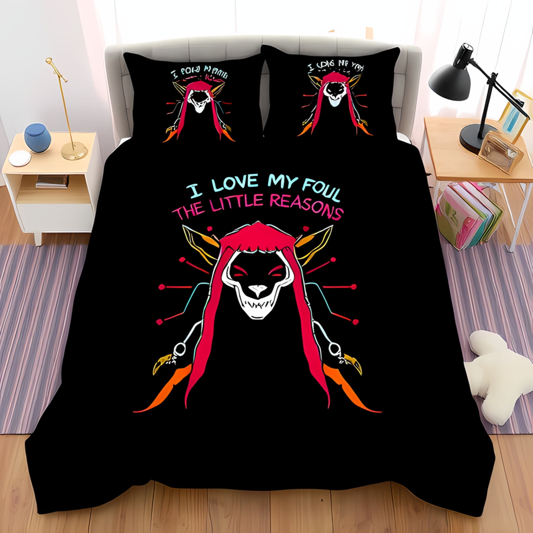 3-Piece Duvet Cover Set with Fierce Lion Face Design and Red Hair ...