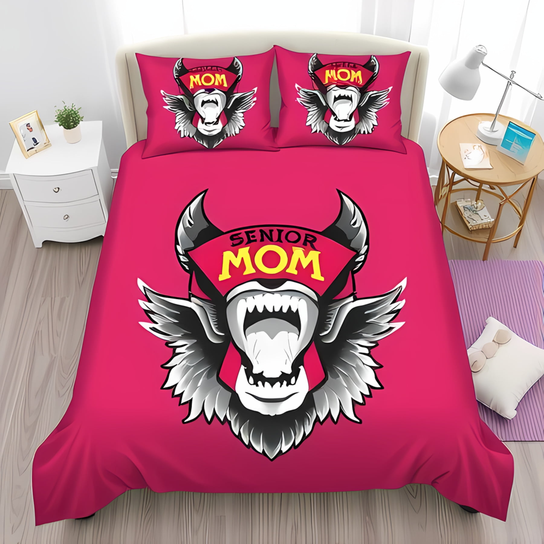 3-Piece Duvet Cover Set with Fierce Wolf Head and Wings Design Bold ...