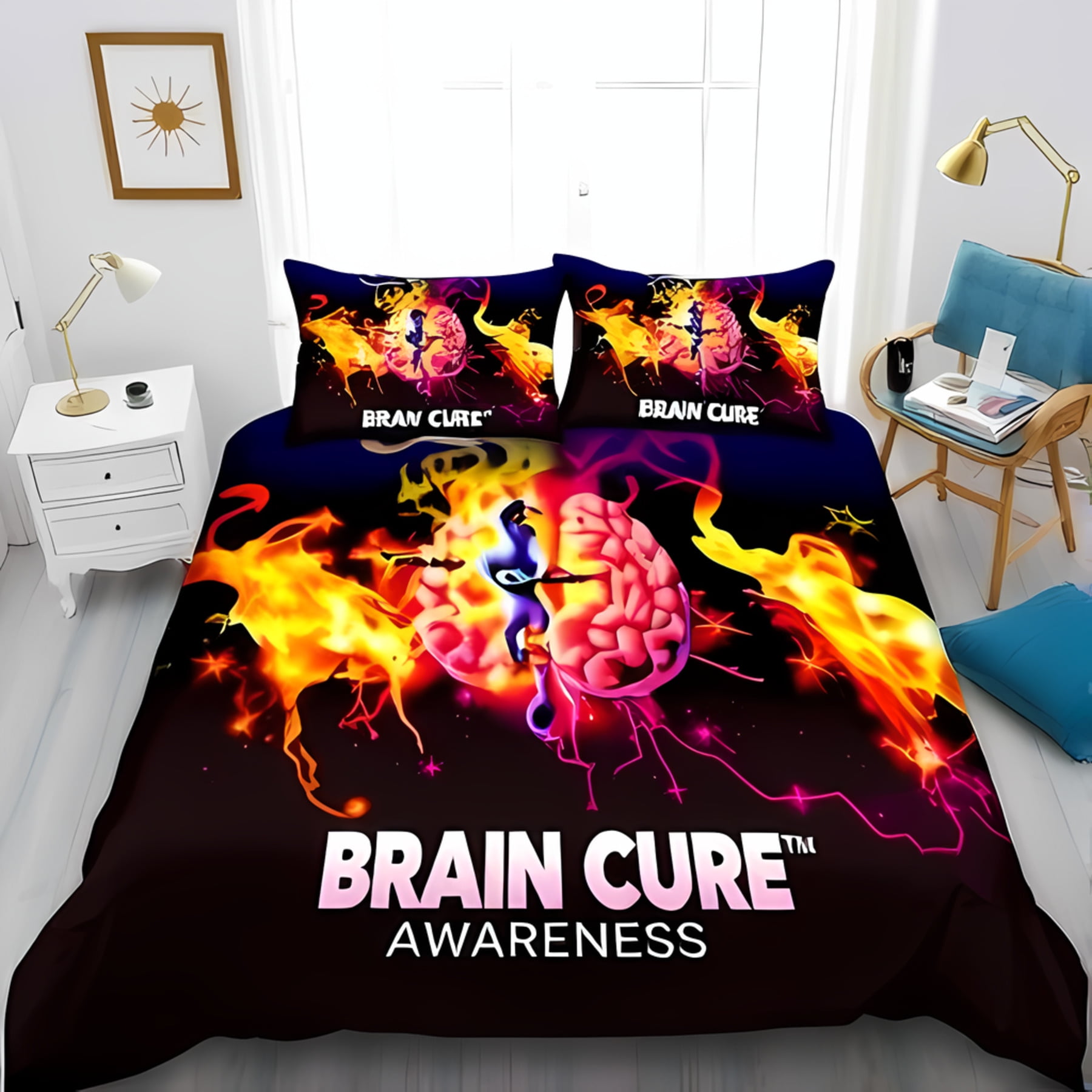 3-Piece Duvet Cover Set with Fiery Orange and Yellow Flames Pink and ...