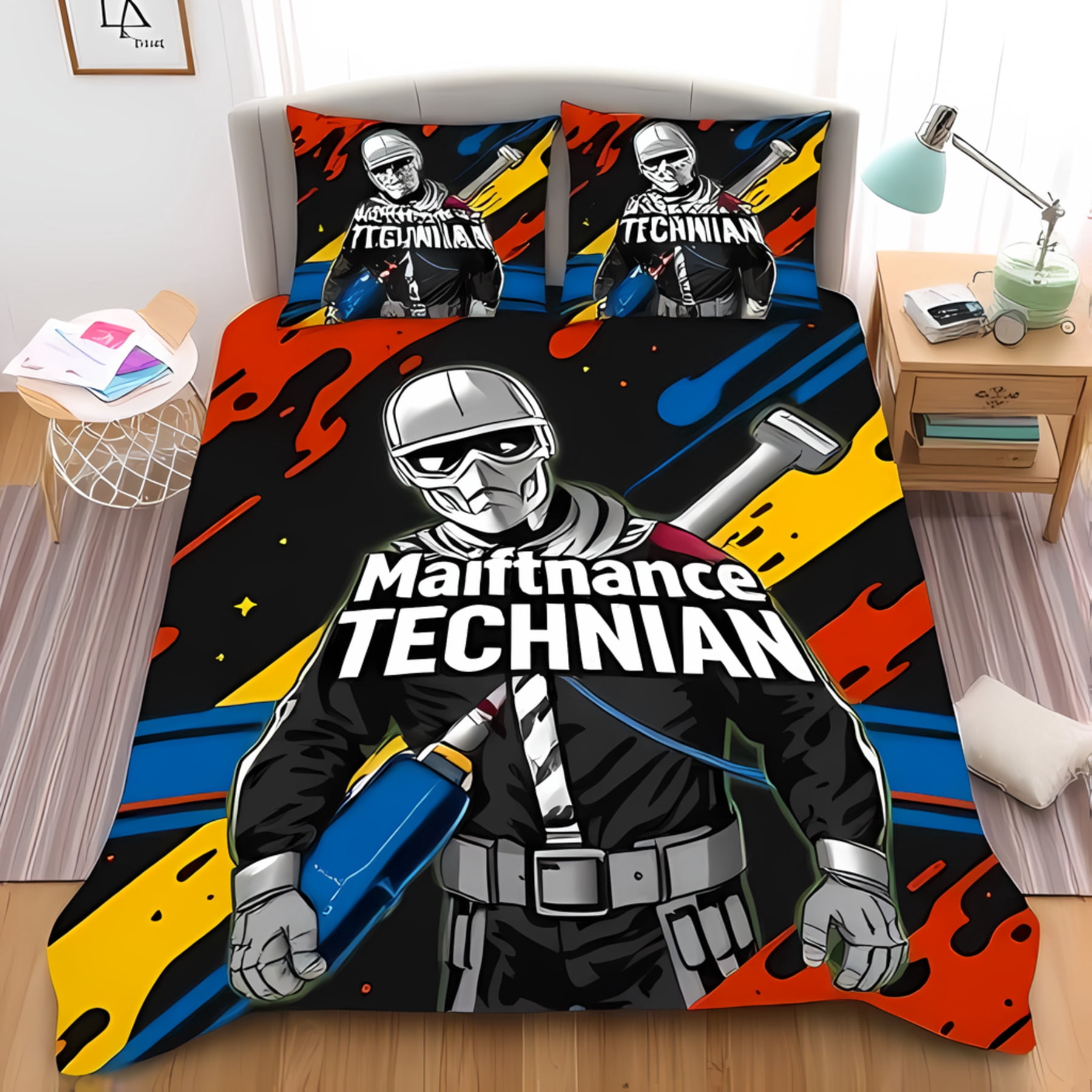 3-Piece Duvet Cover Set with Futuristic Character Design - Vibrant ...