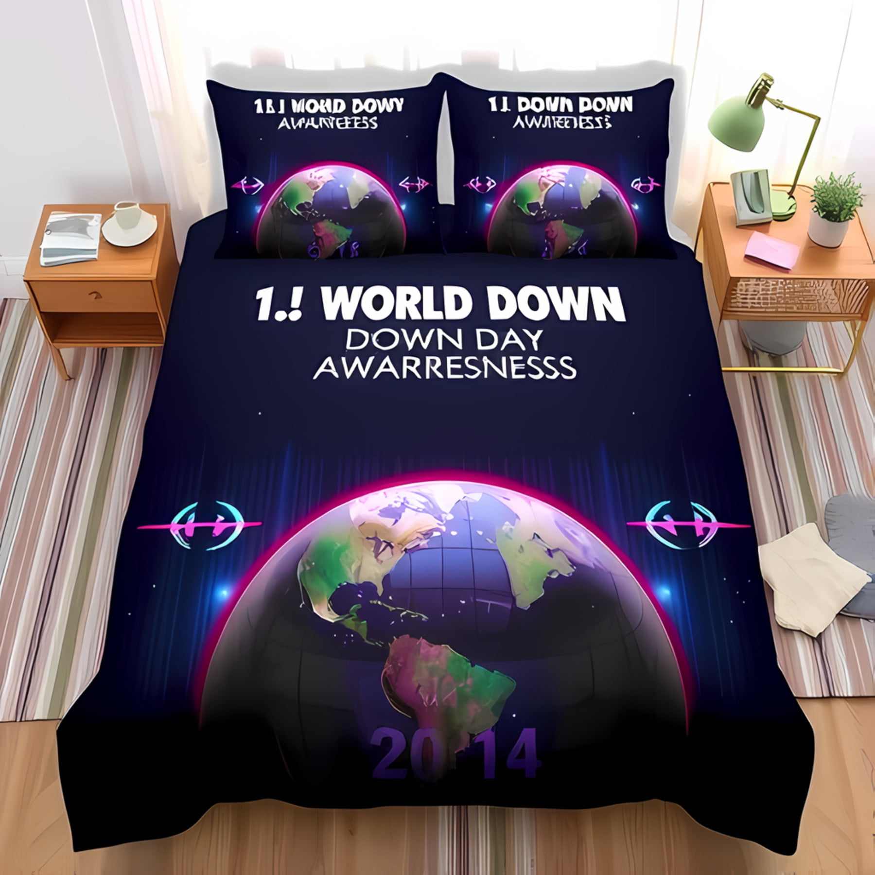 3-Piece Duvet Cover Set with Globe Design - " World Down Down Day ...