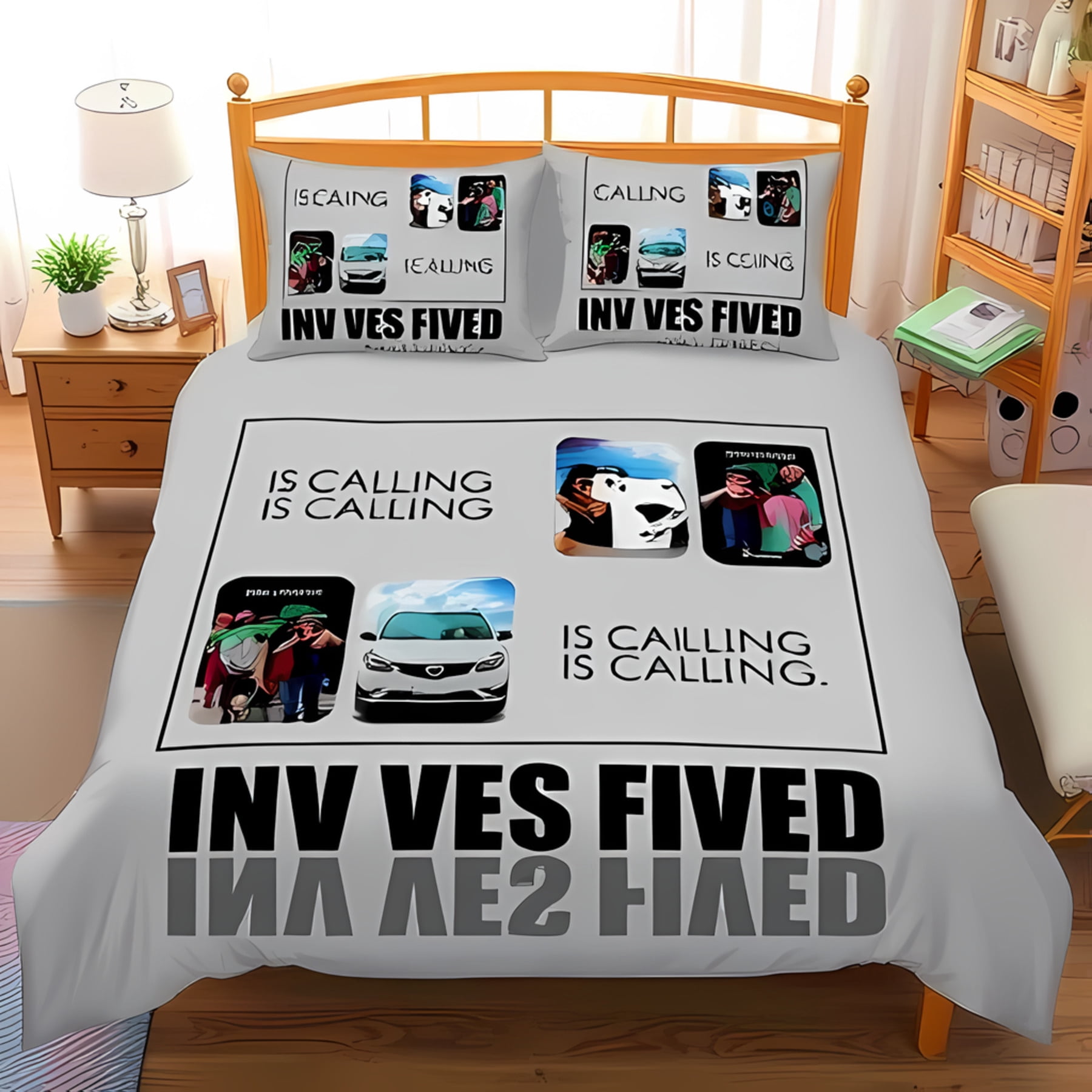 3-Piece Duvet Cover Set with Gray Bedspread Featuring Repeating Text ...