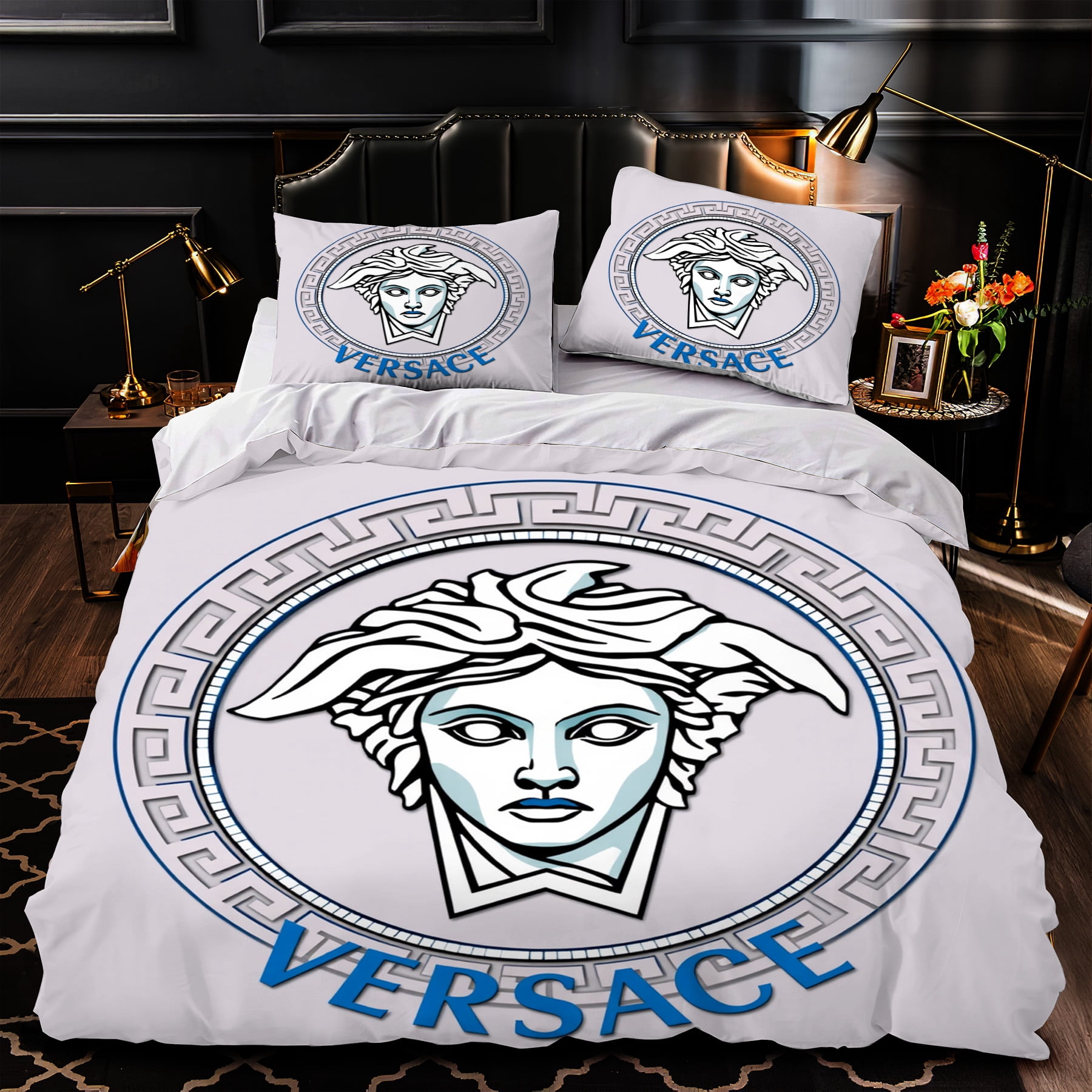 3-Piece Duvet Cover Set with Greek Goddess & Elegant Blue Accents ...