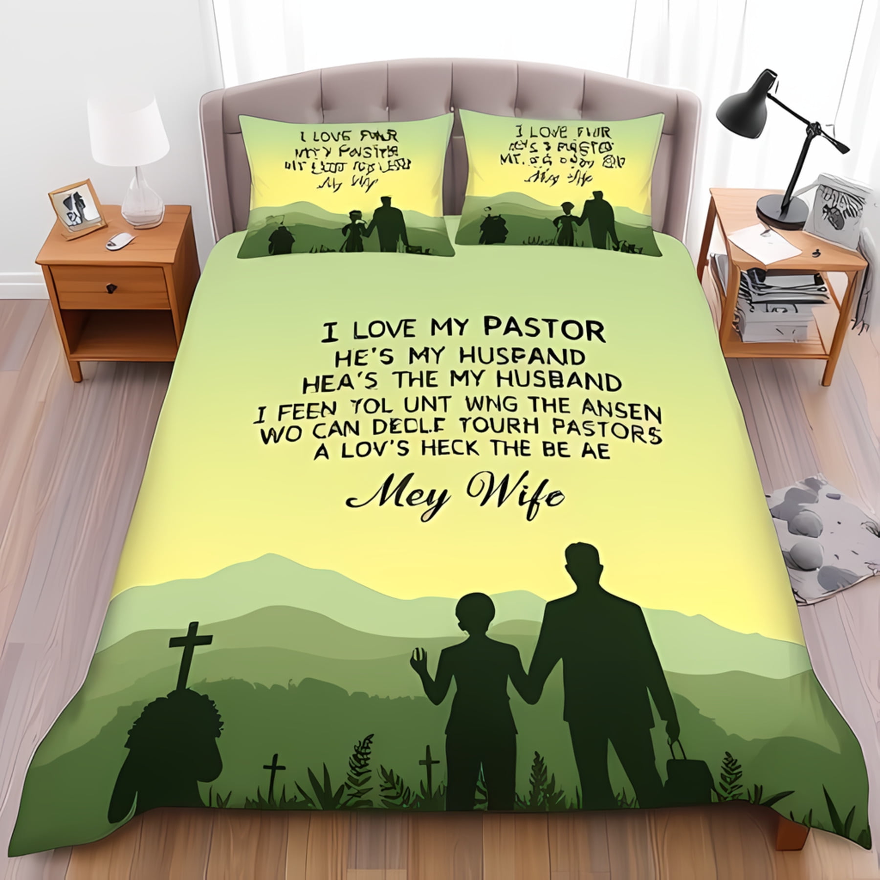 3-Piece Duvet Cover Set with Heartfelt Pastor Design Gradient Green to ...