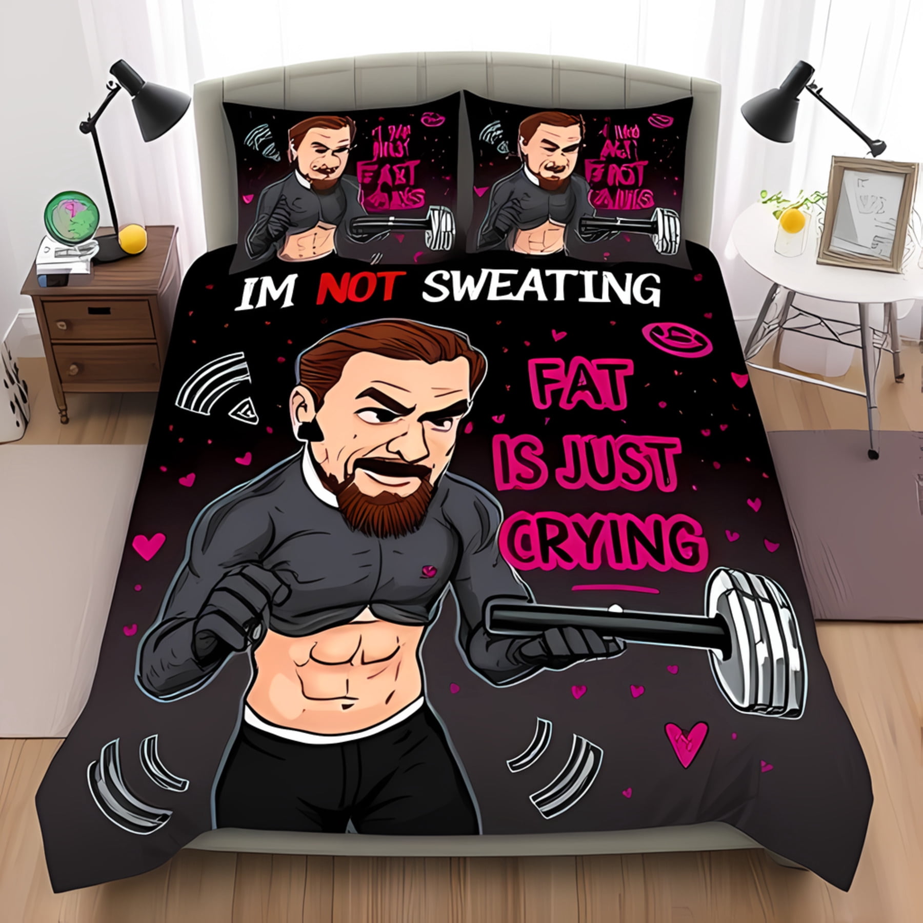 3-Piece Duvet Cover Set with Humorous Cartoon Design - Muscular Man ...