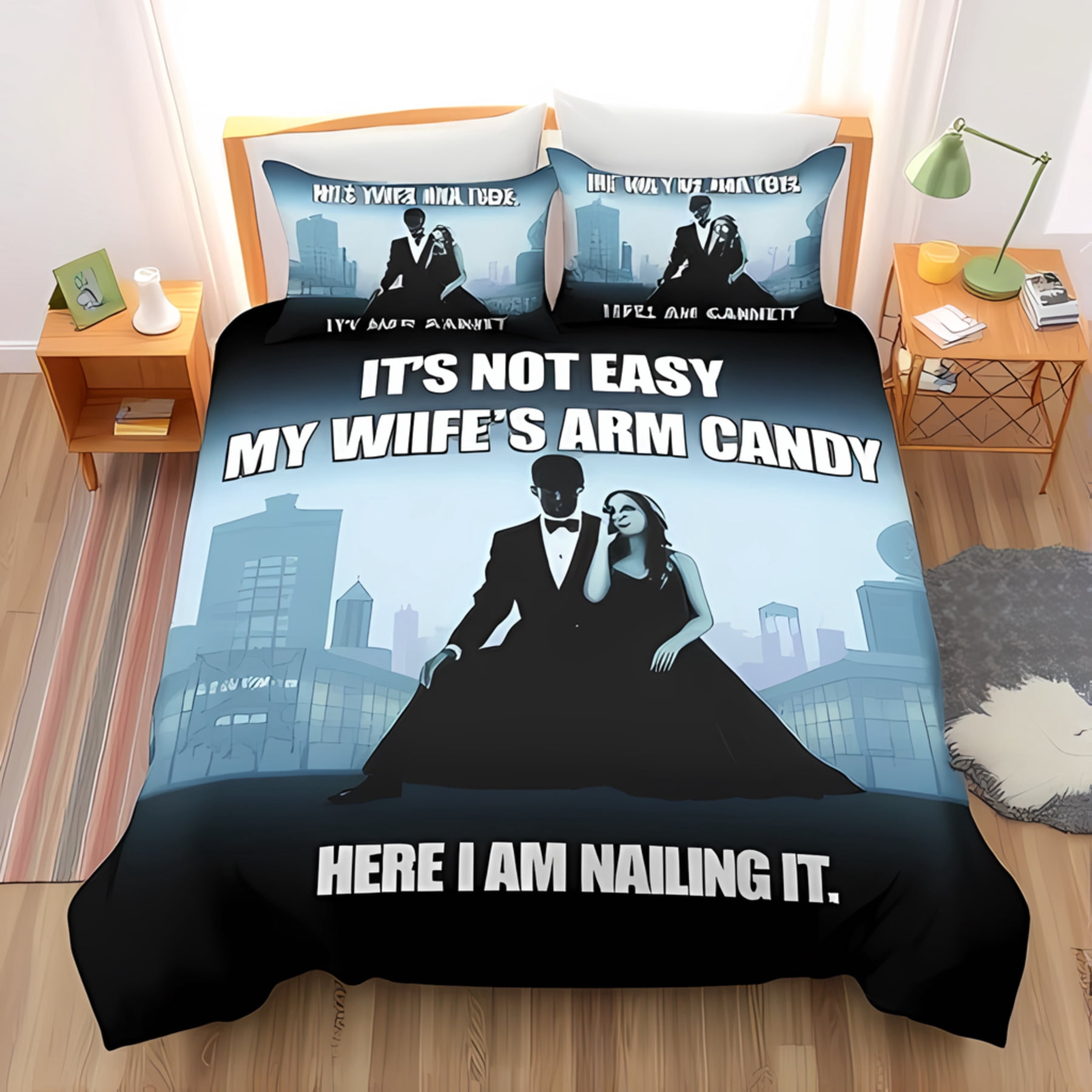 3-Piece Duvet Cover Set with Humorous Urban Design: " IT'S NOT EASY MY ...
