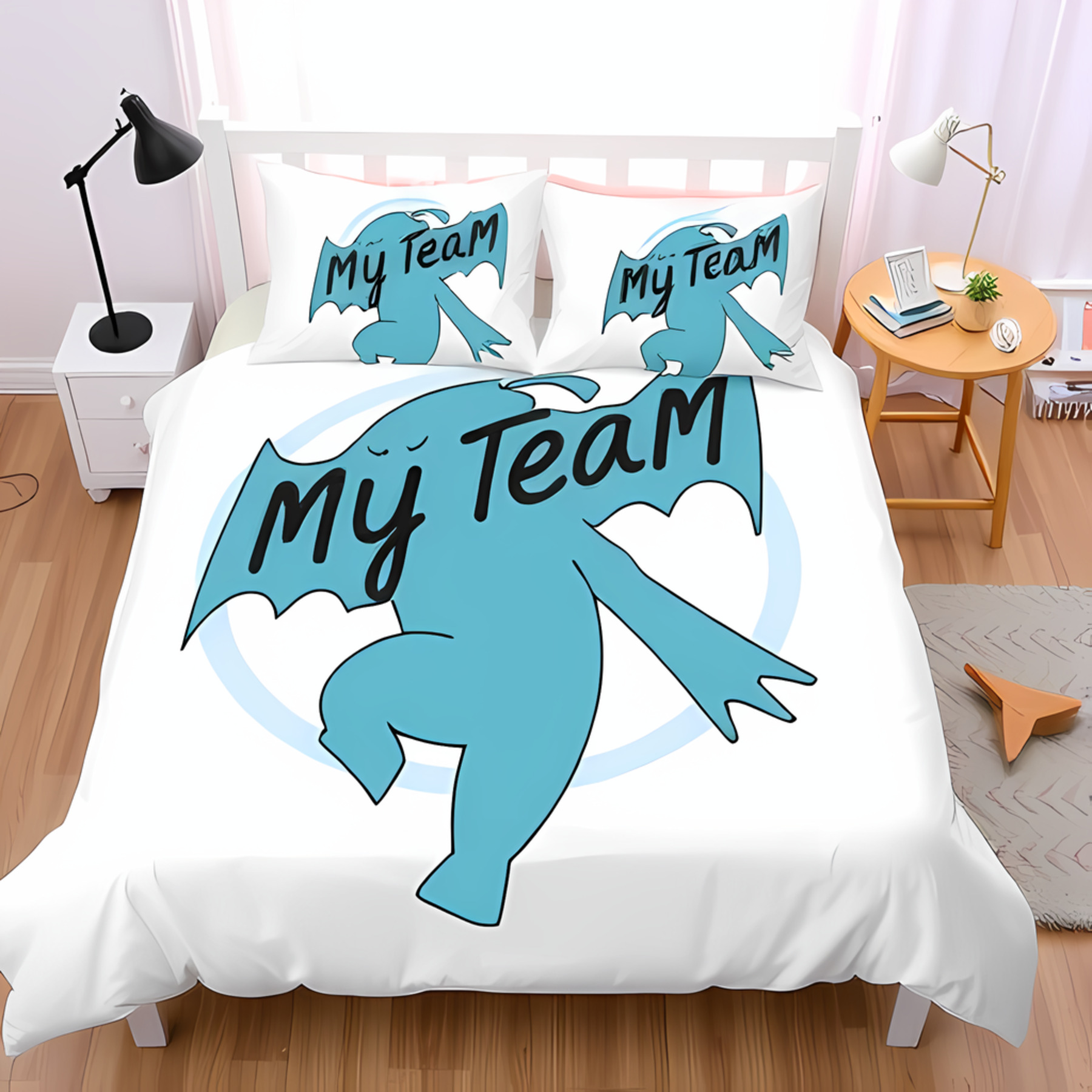 3-Piece Duvet Cover Set with Large Blue Cartoon Character & Wings " My ...