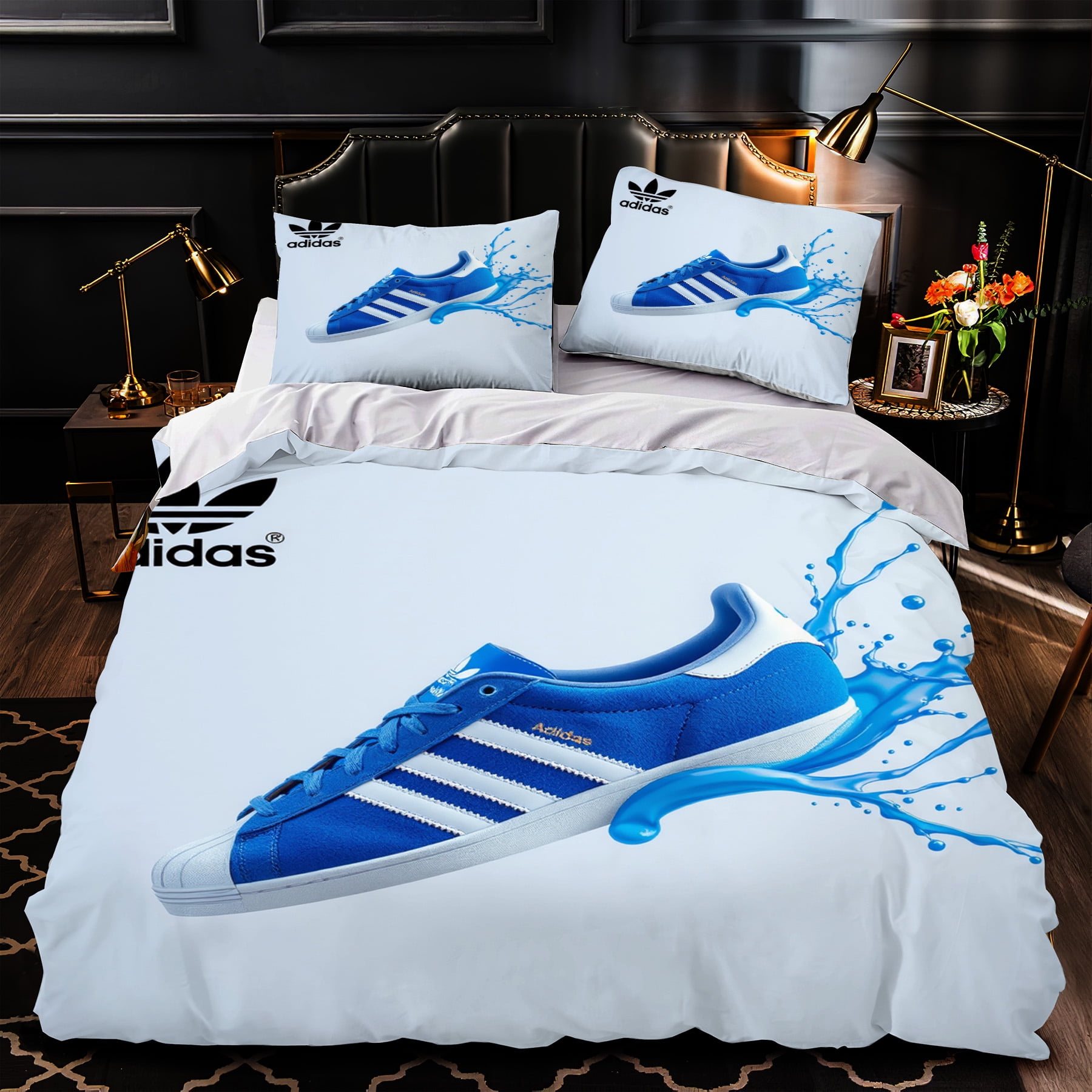 3-Piece Duvet Cover Set with Large Blue Design & Splashes Modern Style ...