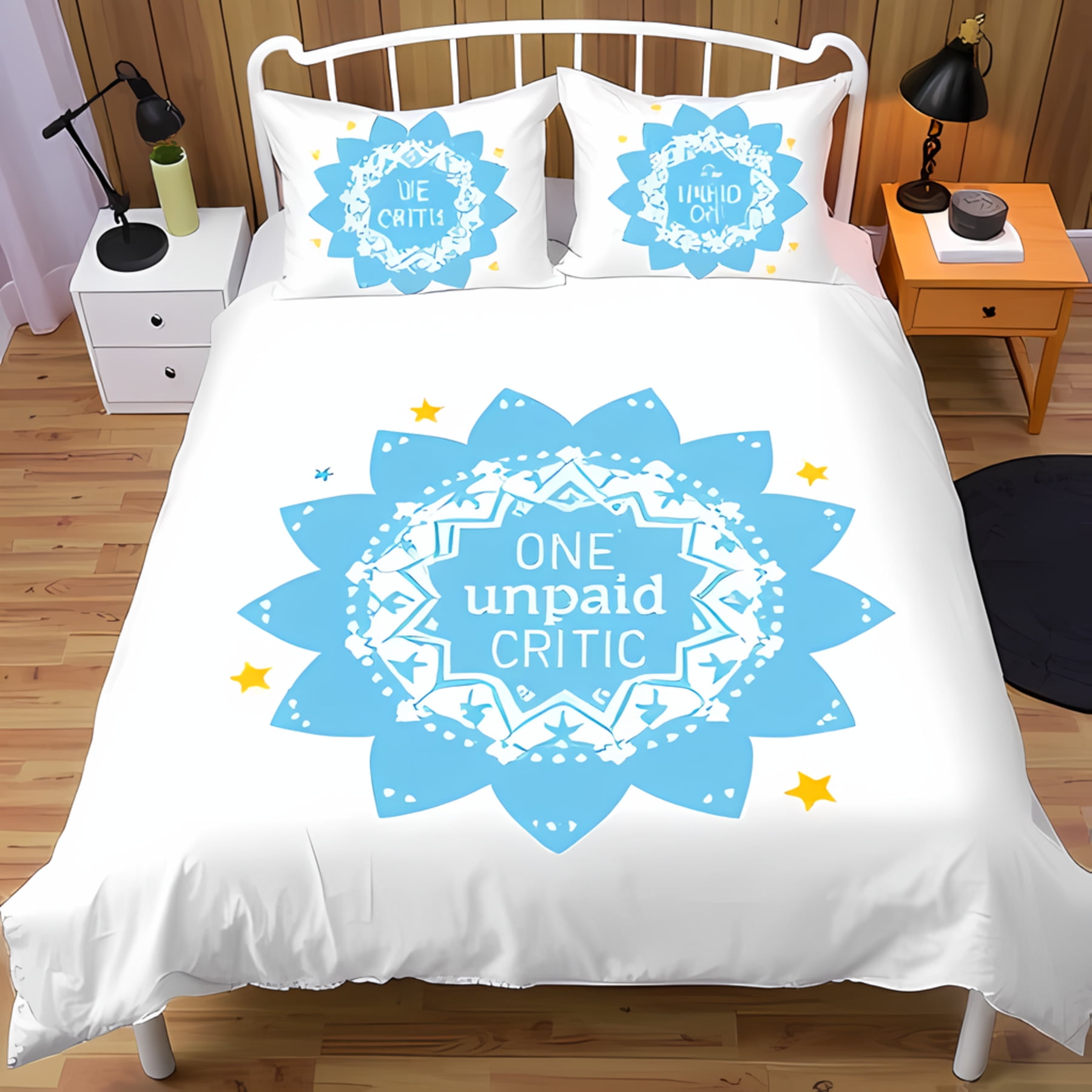 3-Piece Duvet Cover Set with Large Blue Design White Bedding Includes ...