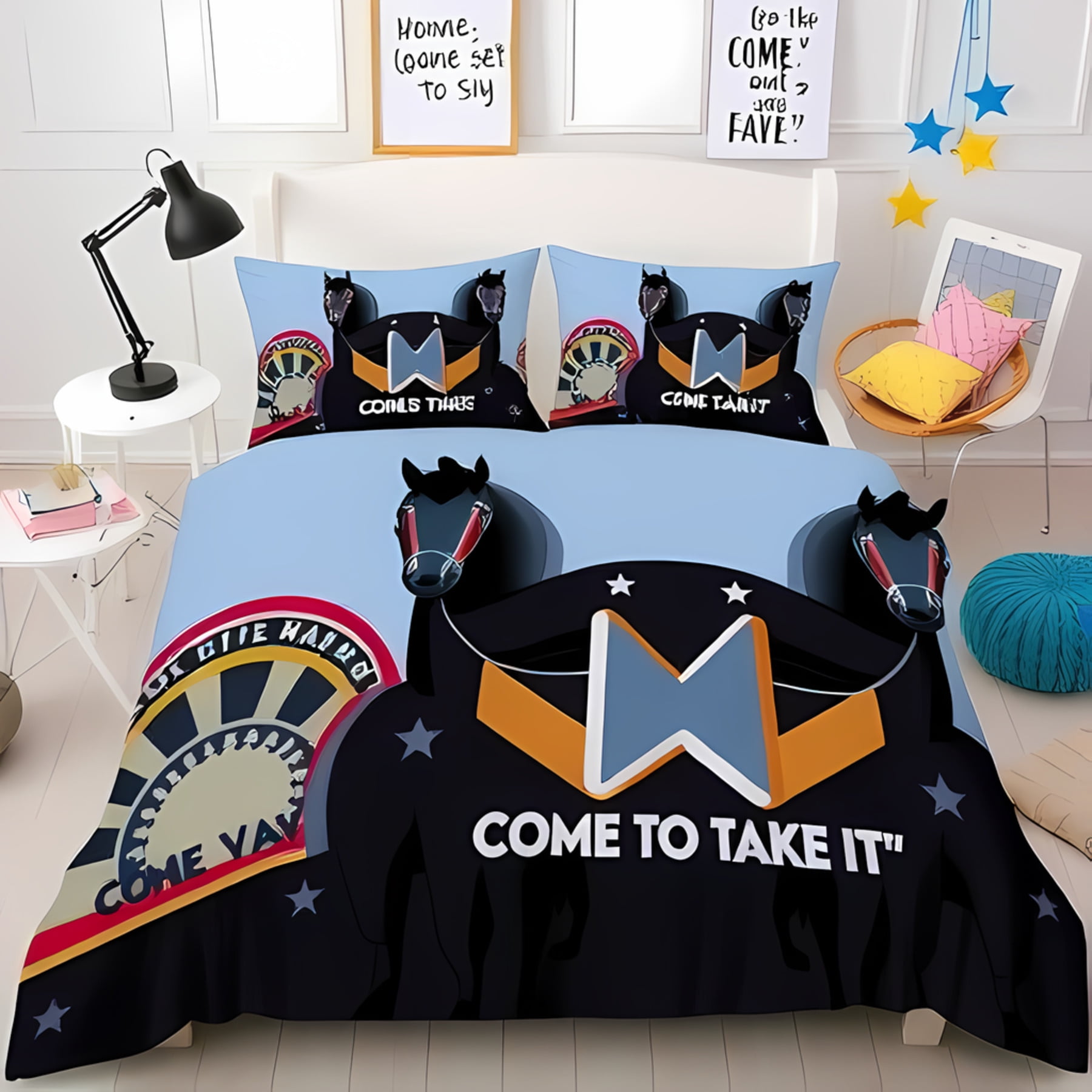 3-Piece Duvet Cover Set with Large Horse Design and Bow Tie " COME TO ...