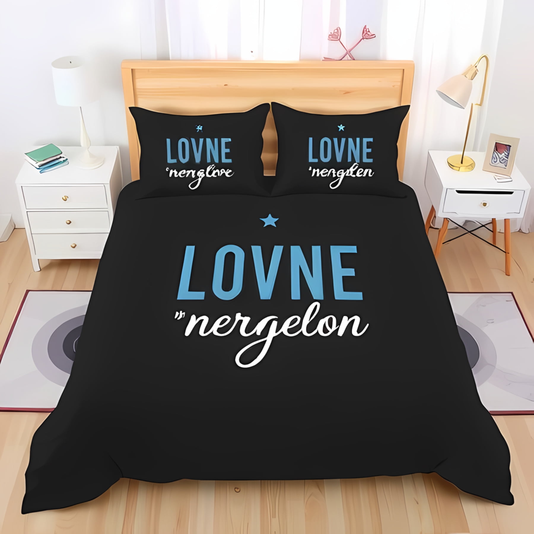 3-Piece Duvet Cover Set with Modern Black Bedding Featuring 'LOVNE ...