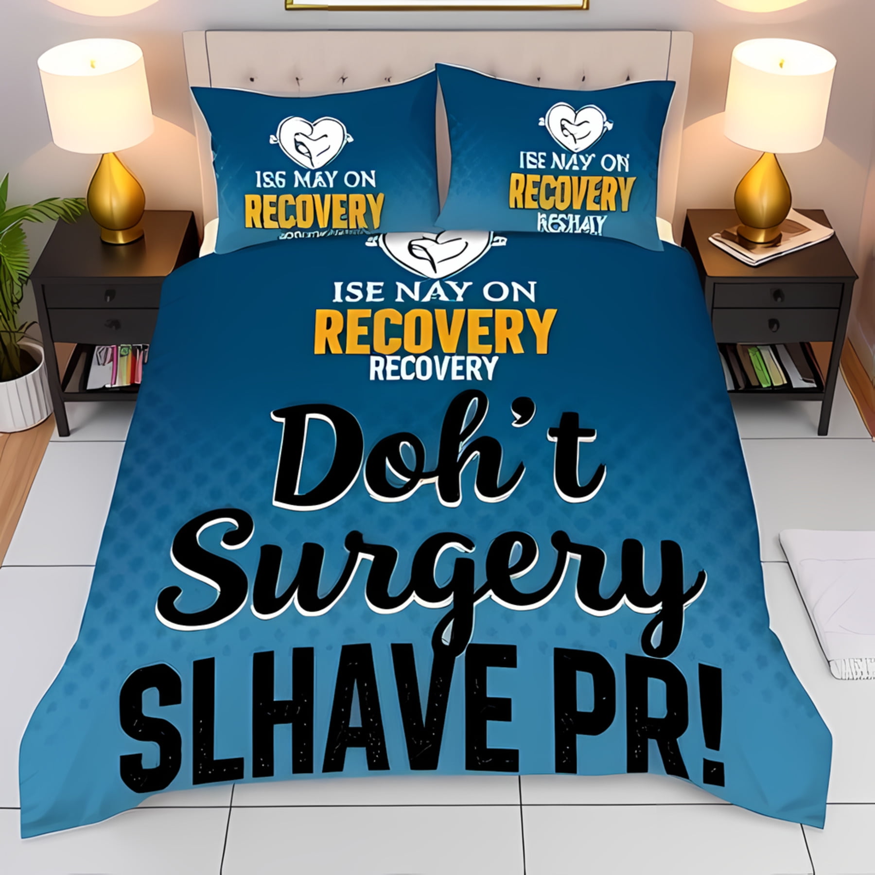 3-Piece Duvet Cover Set with Motivational Recovery Design Blue ...