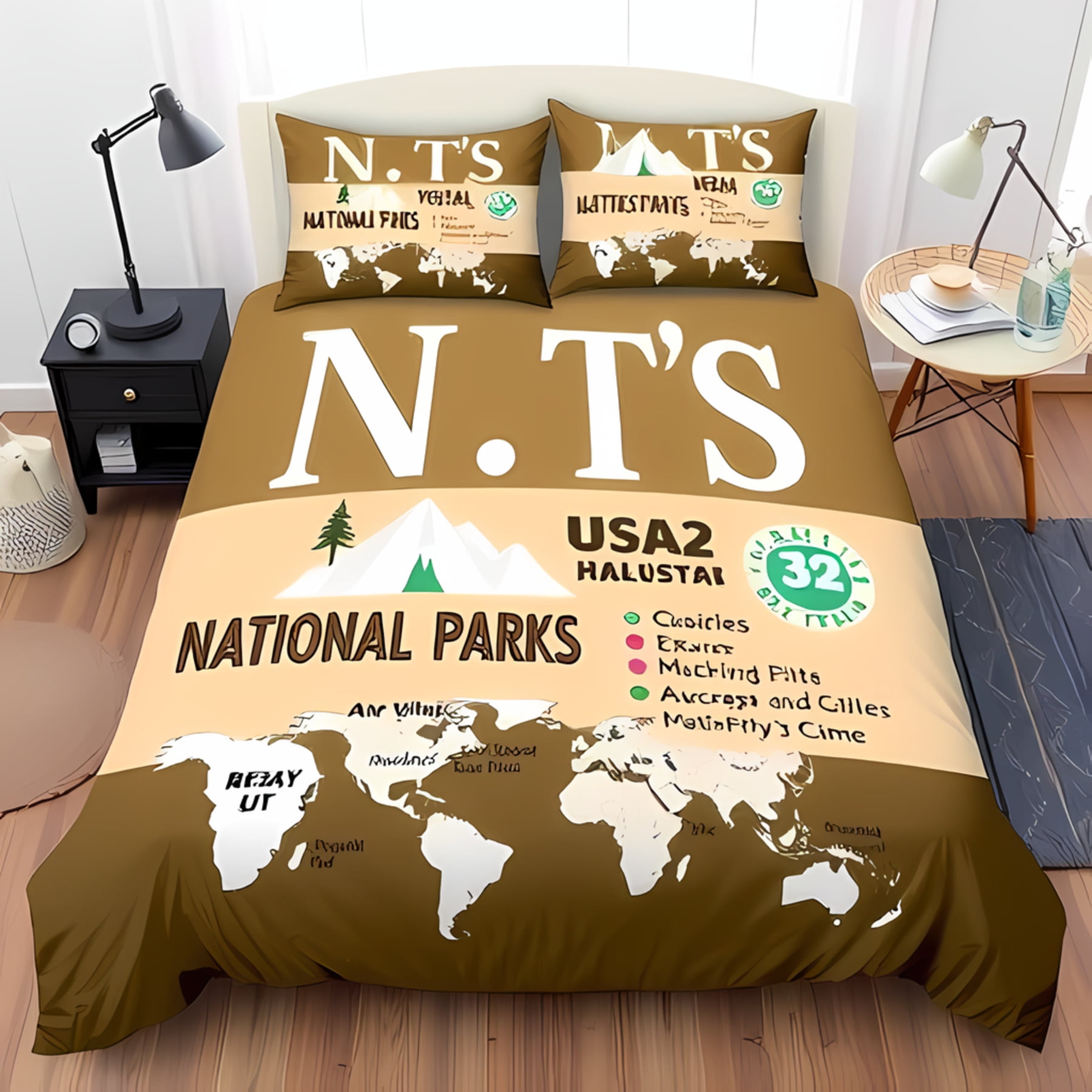 3-Piece Duvet Cover Set with National Parks Map Design Earthy Tones ...