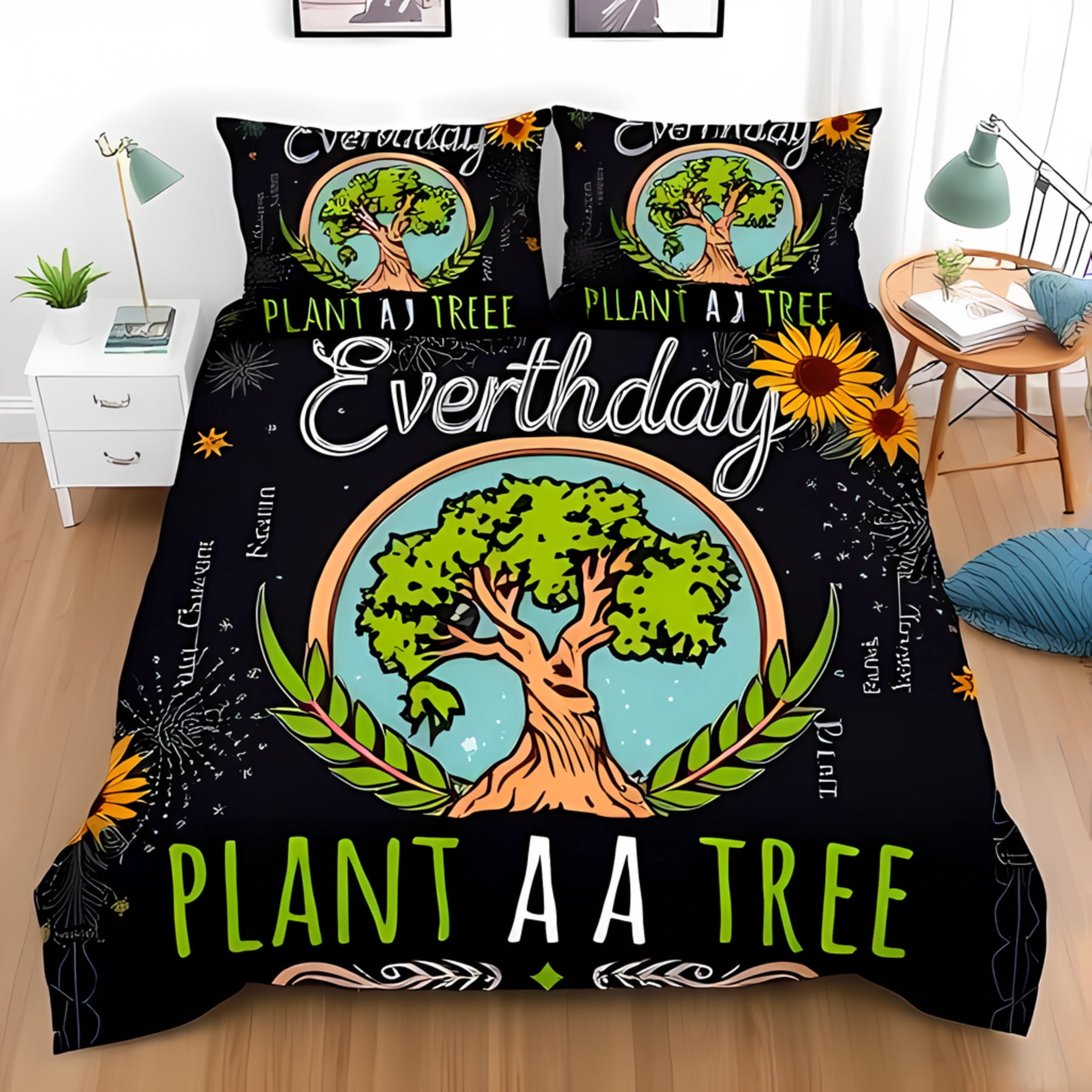 3-Piece Duvet Cover Set with Nature Inspired Tree Design - Earthy ...
