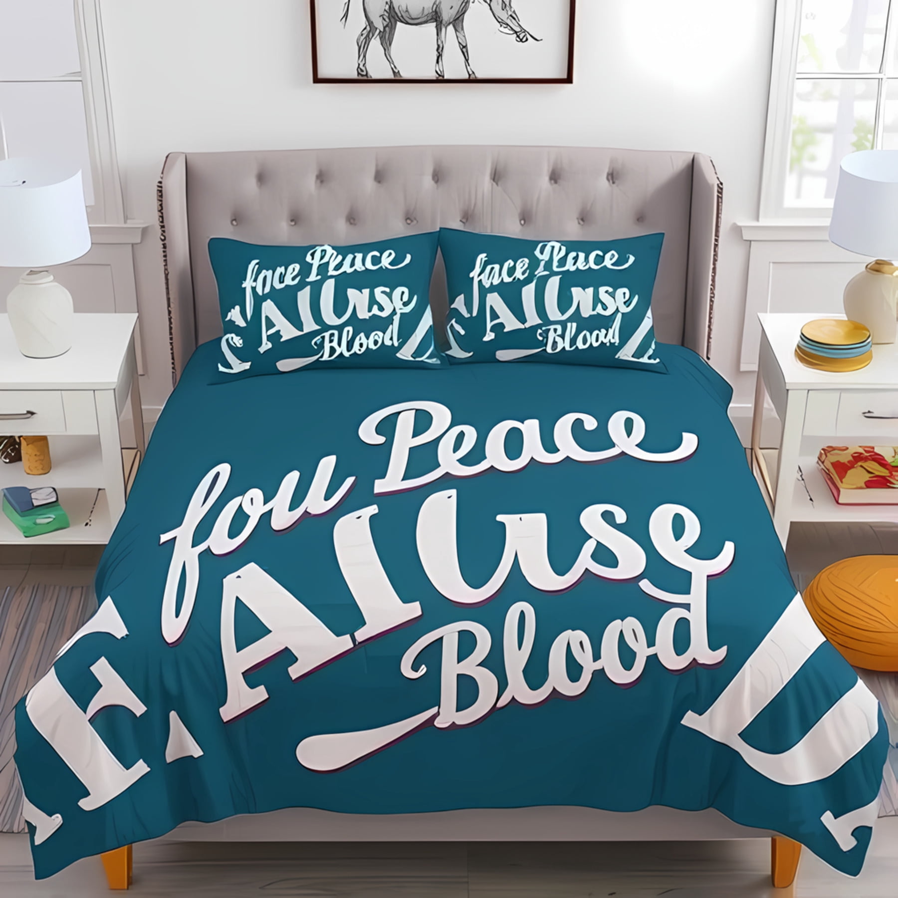3-Piece Duvet Cover Set with Oversized Typography Design - " Face Peace ...
