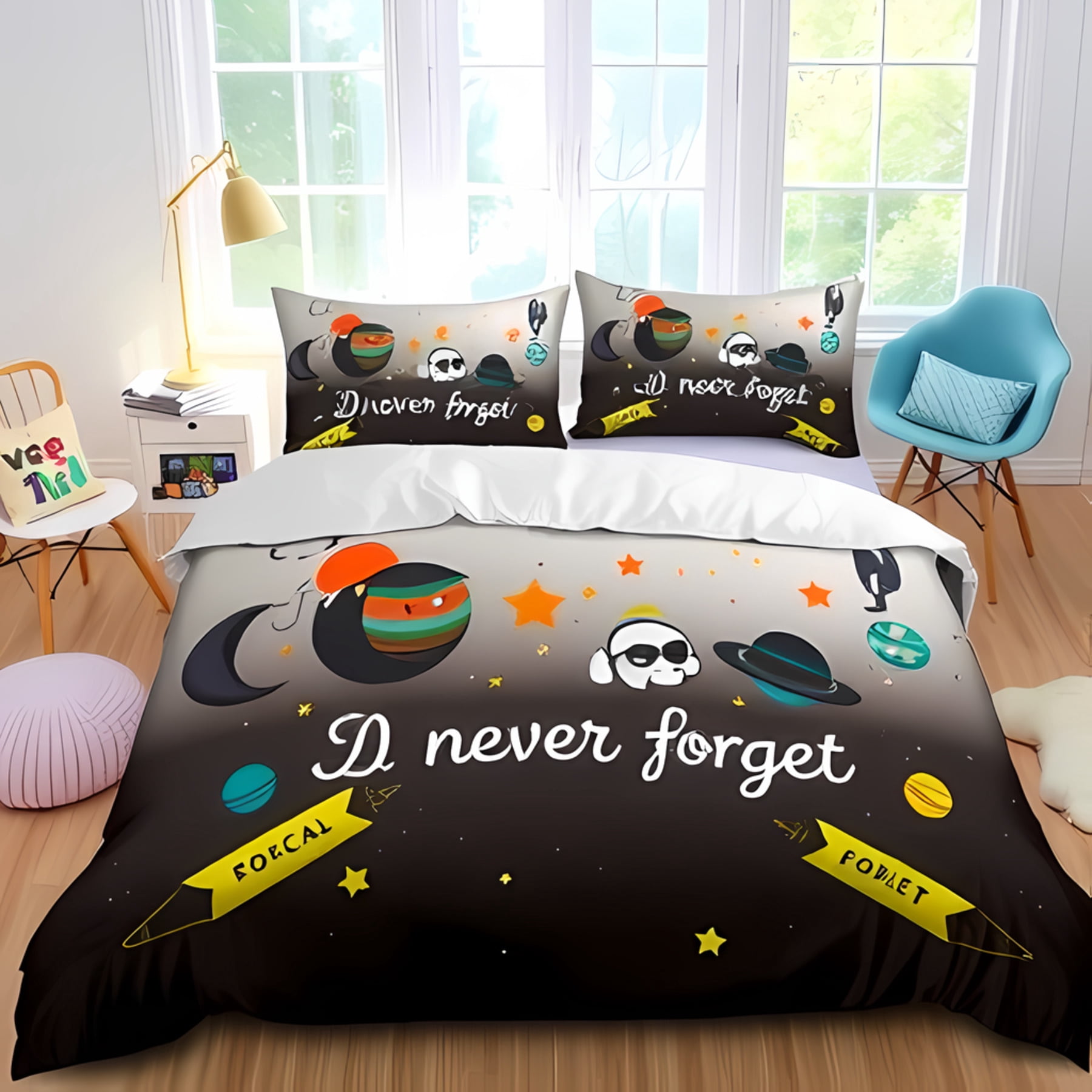 3-Piece Duvet Cover Set with Planets & Stars Playful Design 'I Never ...