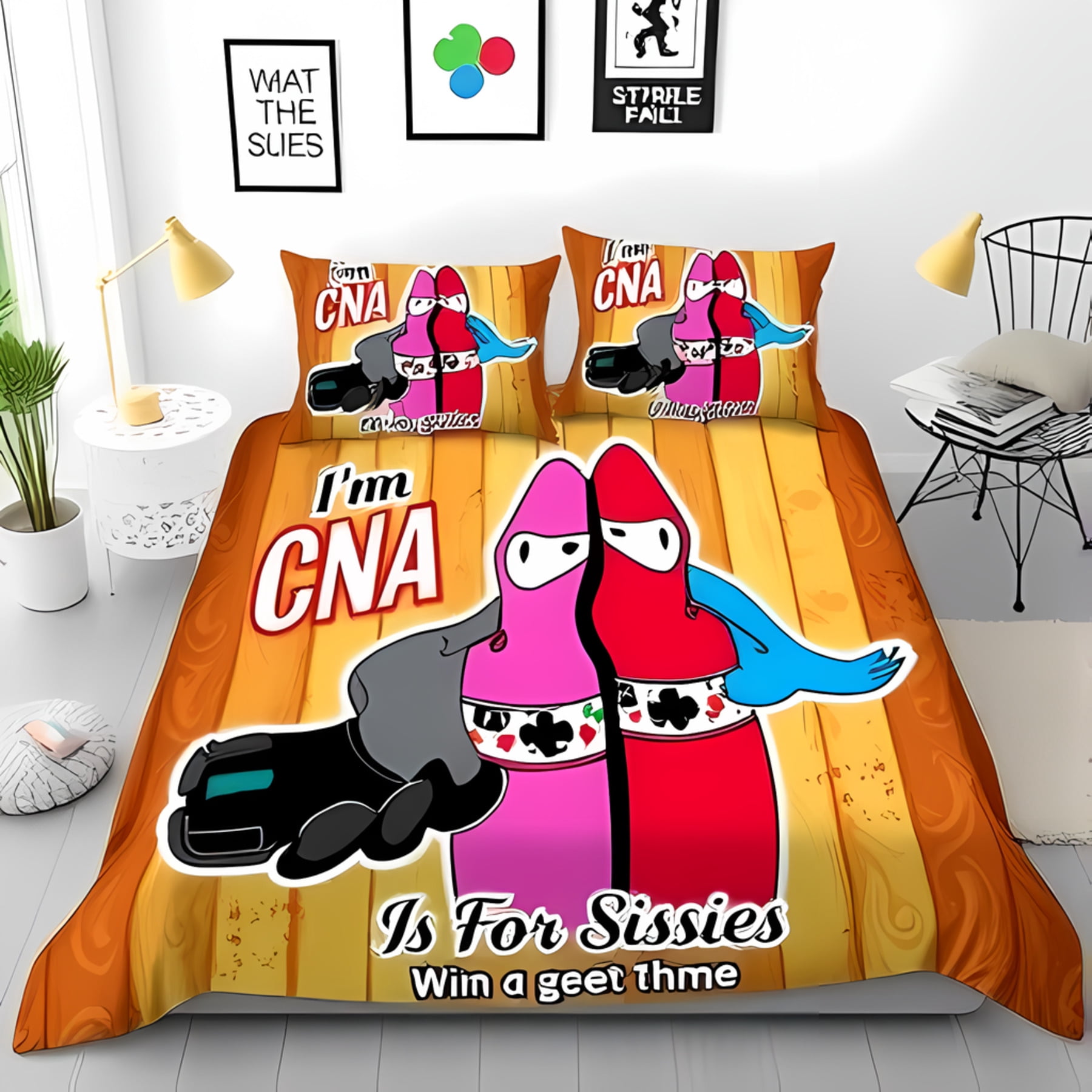 3-Piece Duvet Cover Set with Playful Animated Characters in Pink and ...