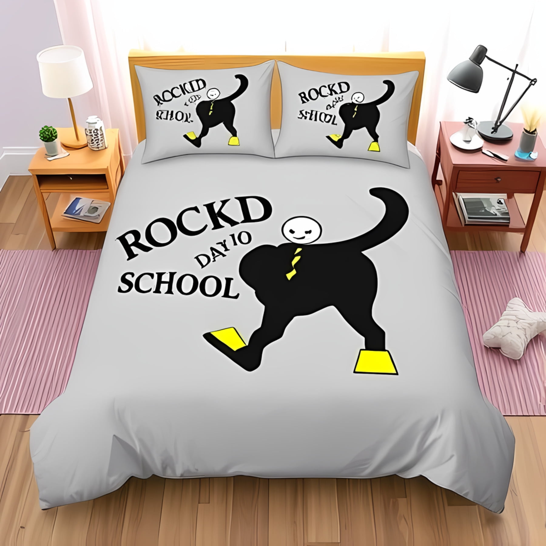 3-Piece Duvet Cover Set with Playful Black Cat and Character Design Youthful " ROCKD DA YO ...