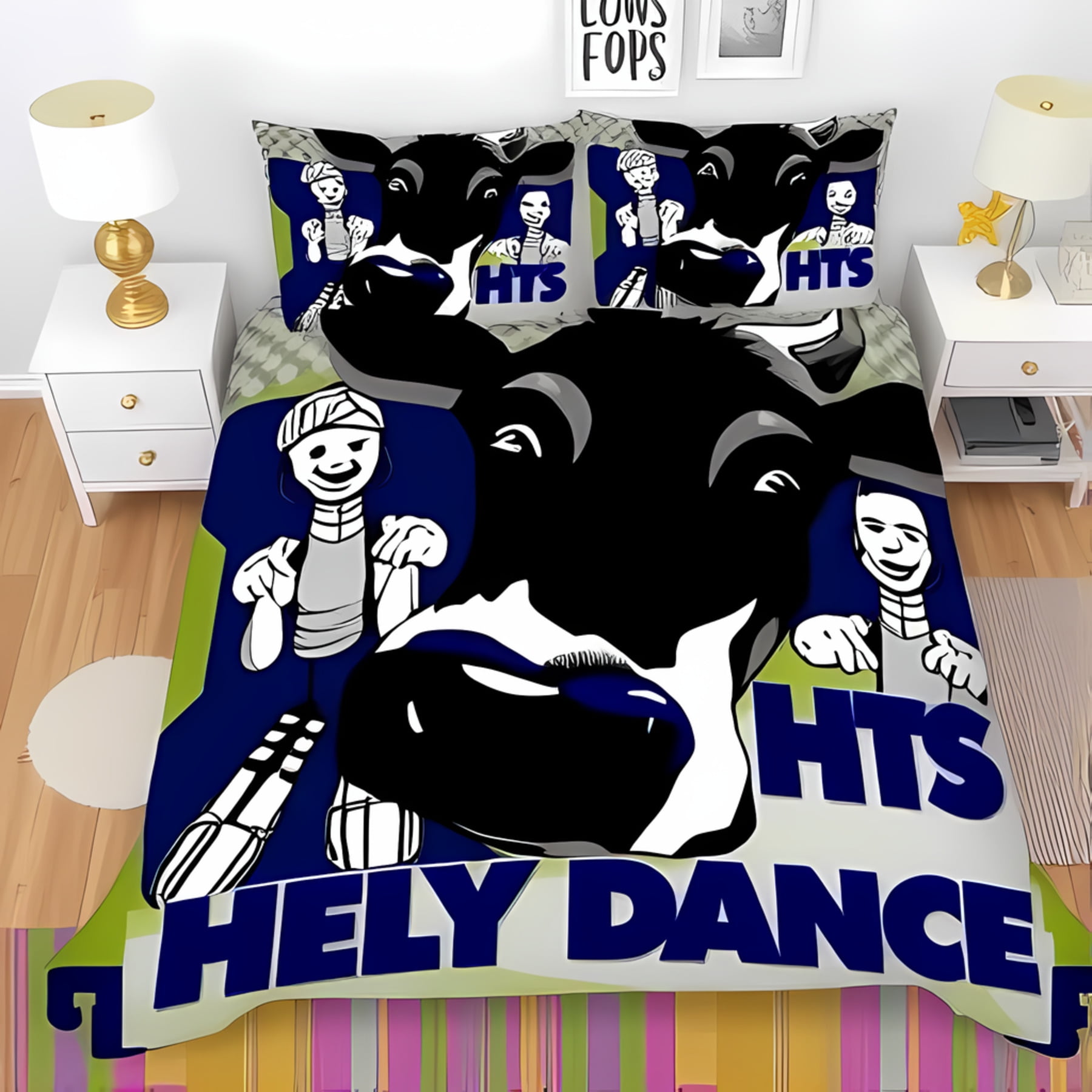 3-Piece Duvet Cover Set with Playful Black and White Cow Design ...