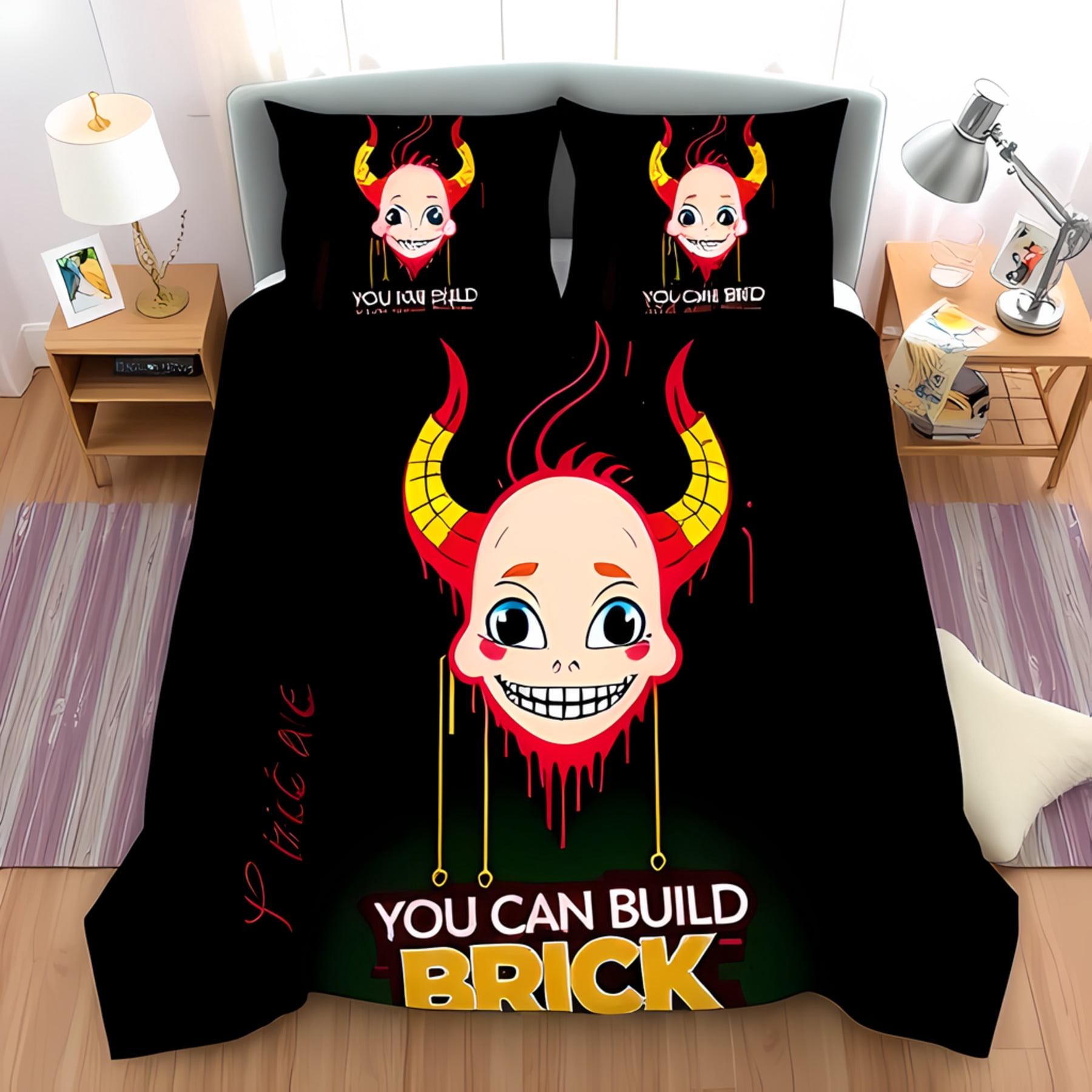 3-Piece Duvet Cover Set with Playful Cartoon Character Design Black ...
