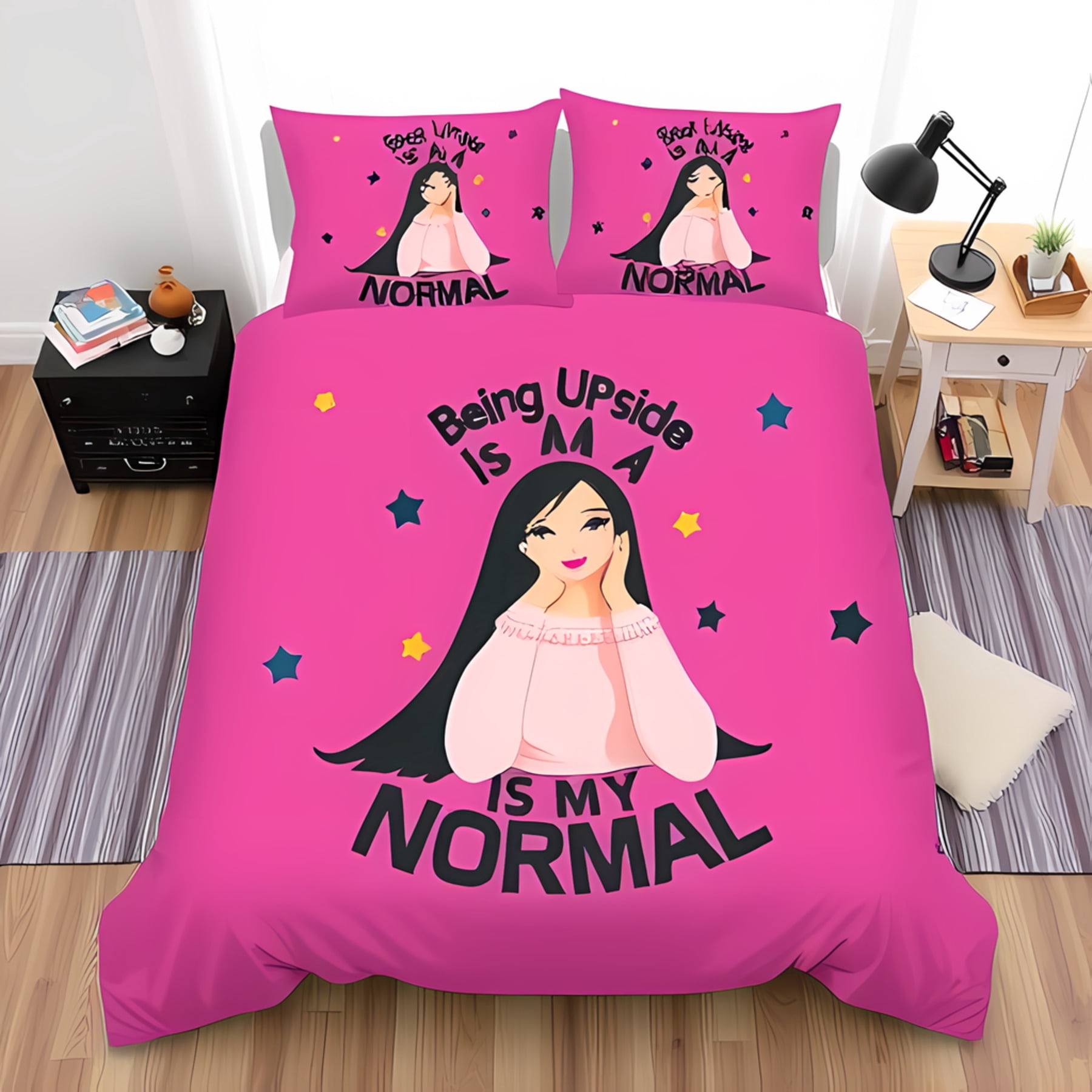 3-Piece Duvet Cover Set with Playful Cartoon Character Design Pink ...