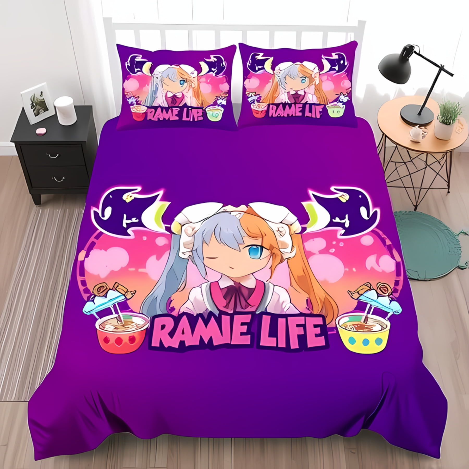 3-Piece Duvet Cover Set with Playful Cartoon Character Design Purple ...