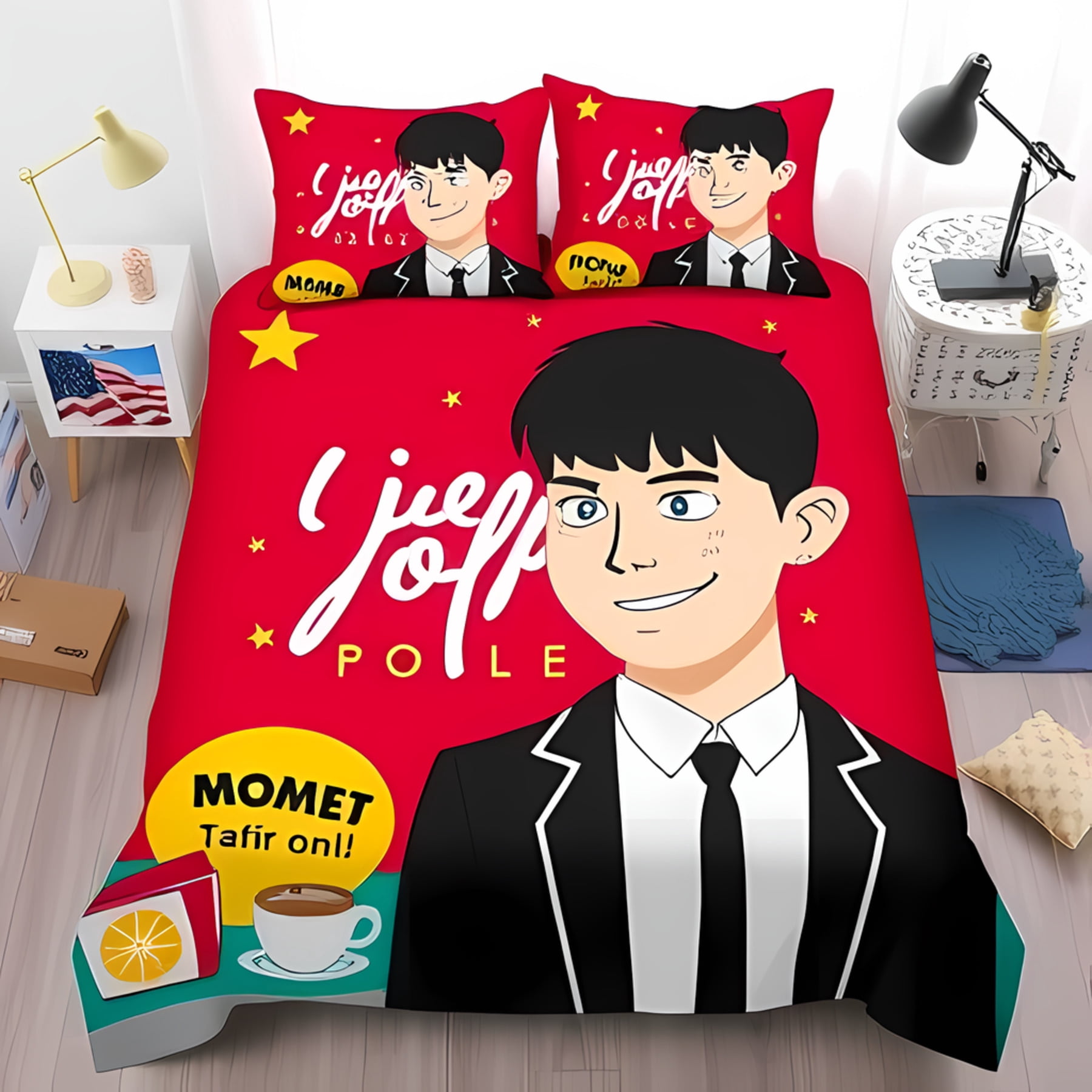 3-Piece Duvet Cover Set with Playful Cartoon Character Design Red ...