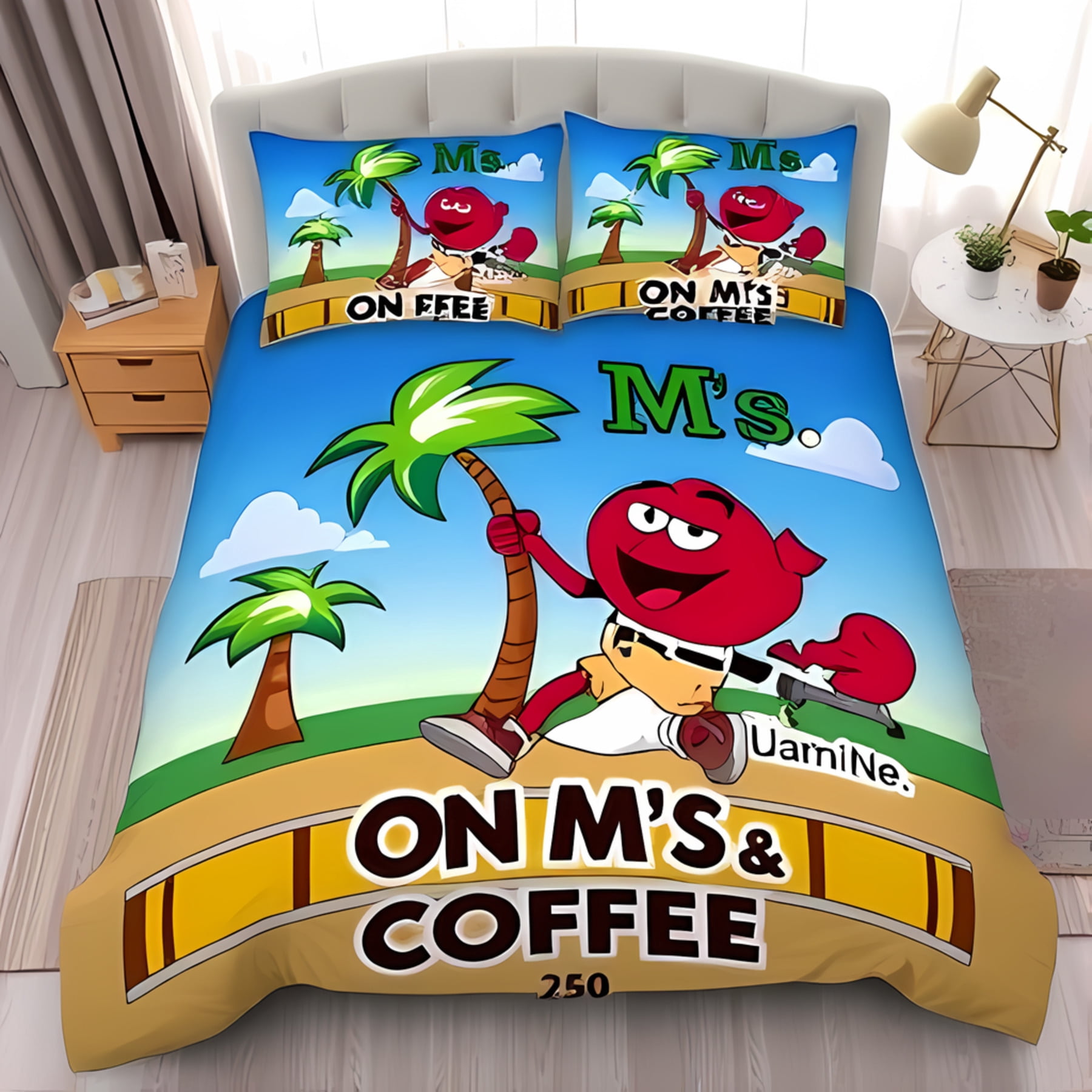 3-Piece Duvet Cover Set with Playful Cartoon Character Tropical Trees ...