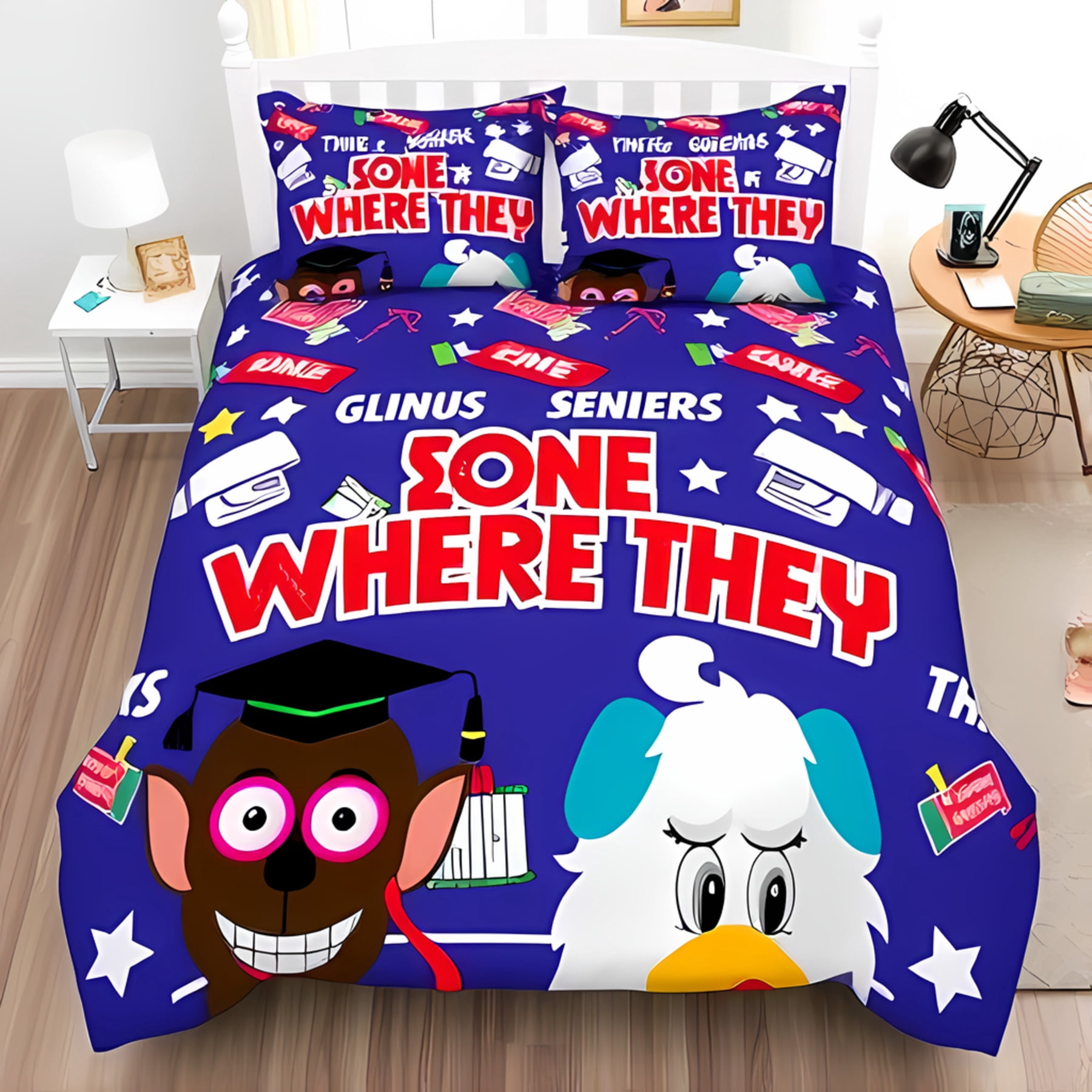 3-Piece Duvet Cover Set with Playful Cartoon Characters and Bold ...
