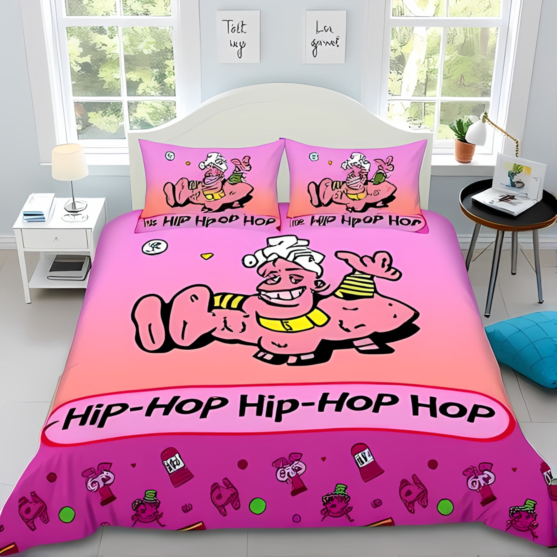 3-Piece Duvet Cover Set with Playful Cartoon Design Pink Bedding with ...