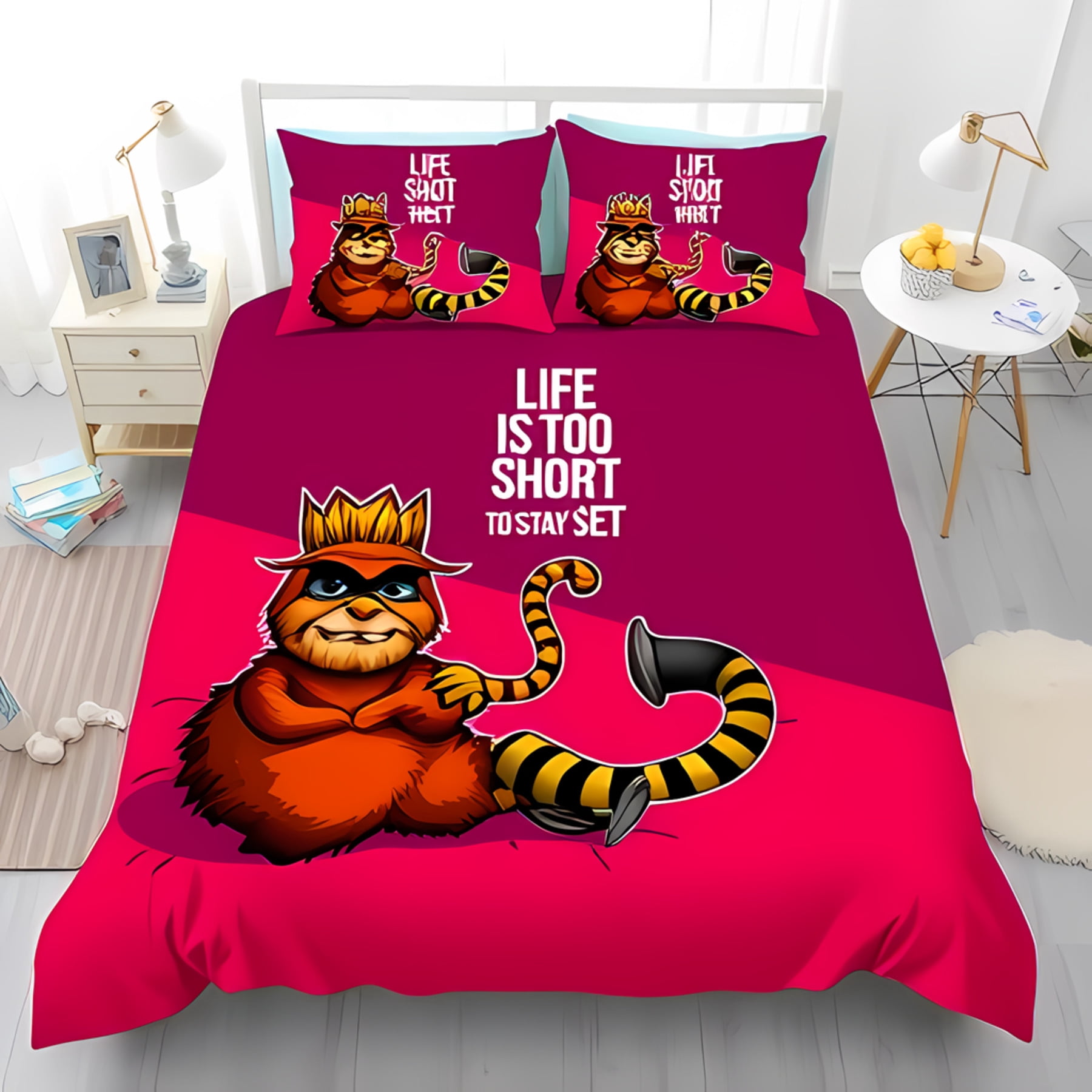 3-Piece Duvet Cover Set with Playful Cartoon Orange Cat Design Crown ...