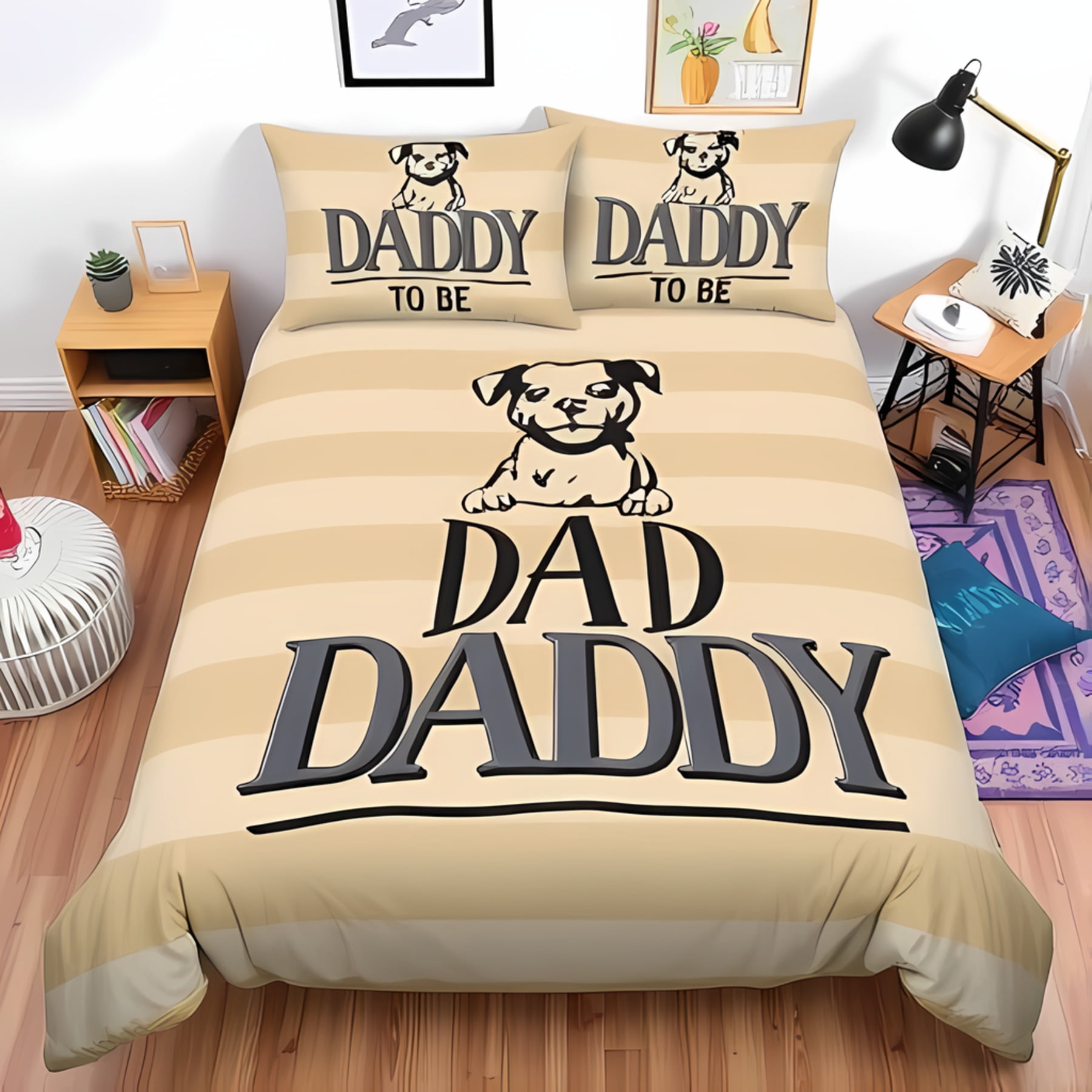 3-Piece Duvet Cover Set with Playful 'DAD DADDY' Text & Puppy ...