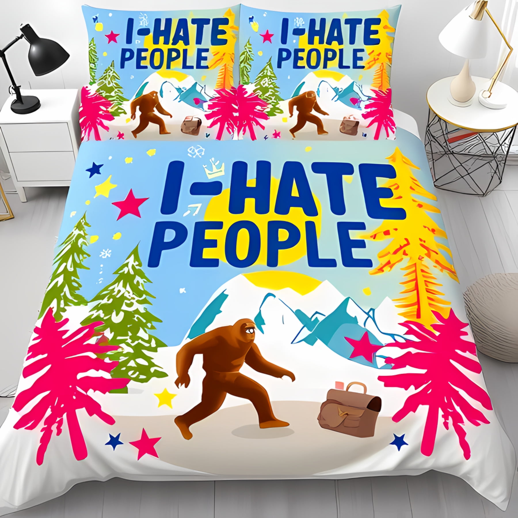 3-Piece Duvet Cover Set with Playful Design - "I-HATE PEOPLE ...