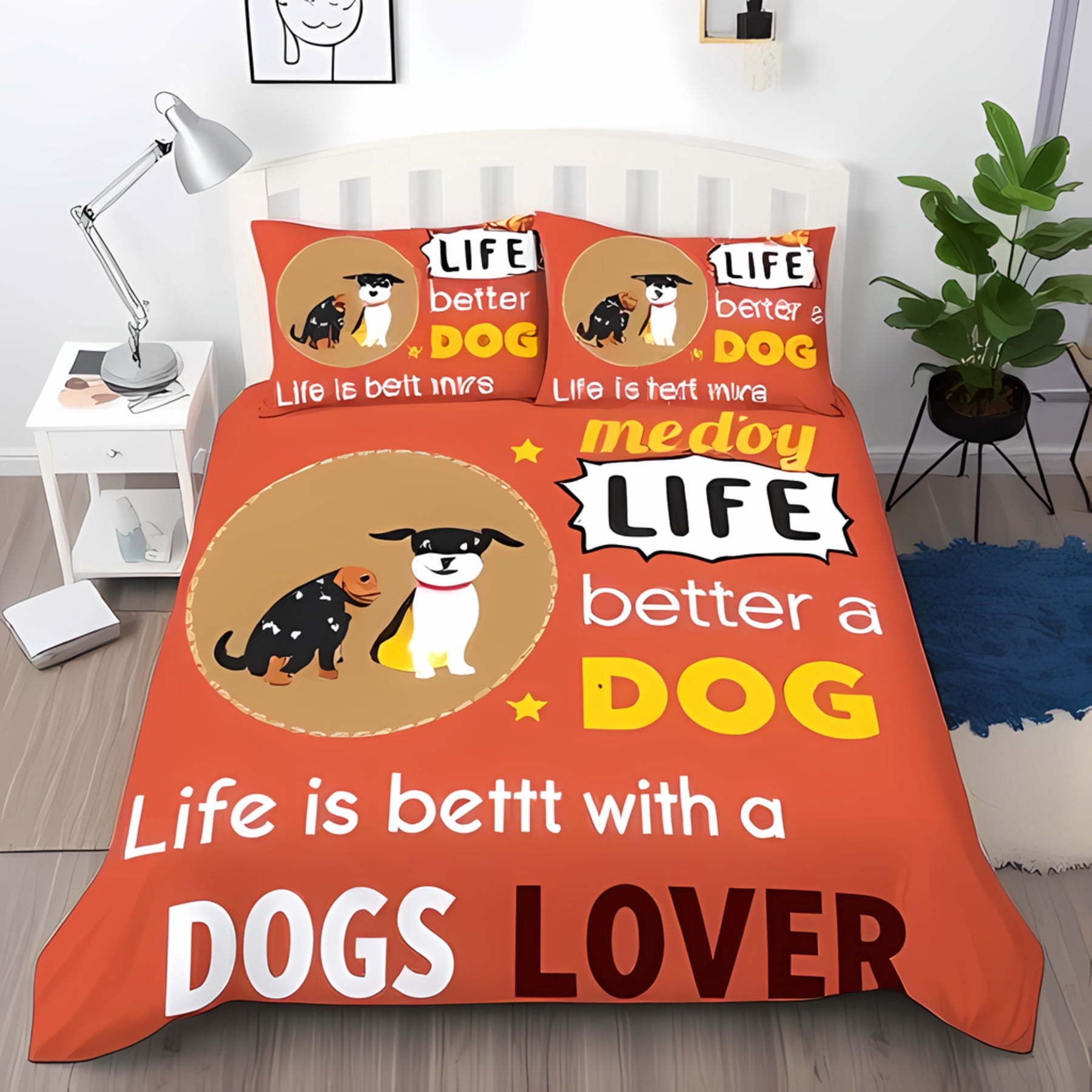 3-Piece Duvet Cover Set with Playful Dog Design - Cheerful Graphics ...