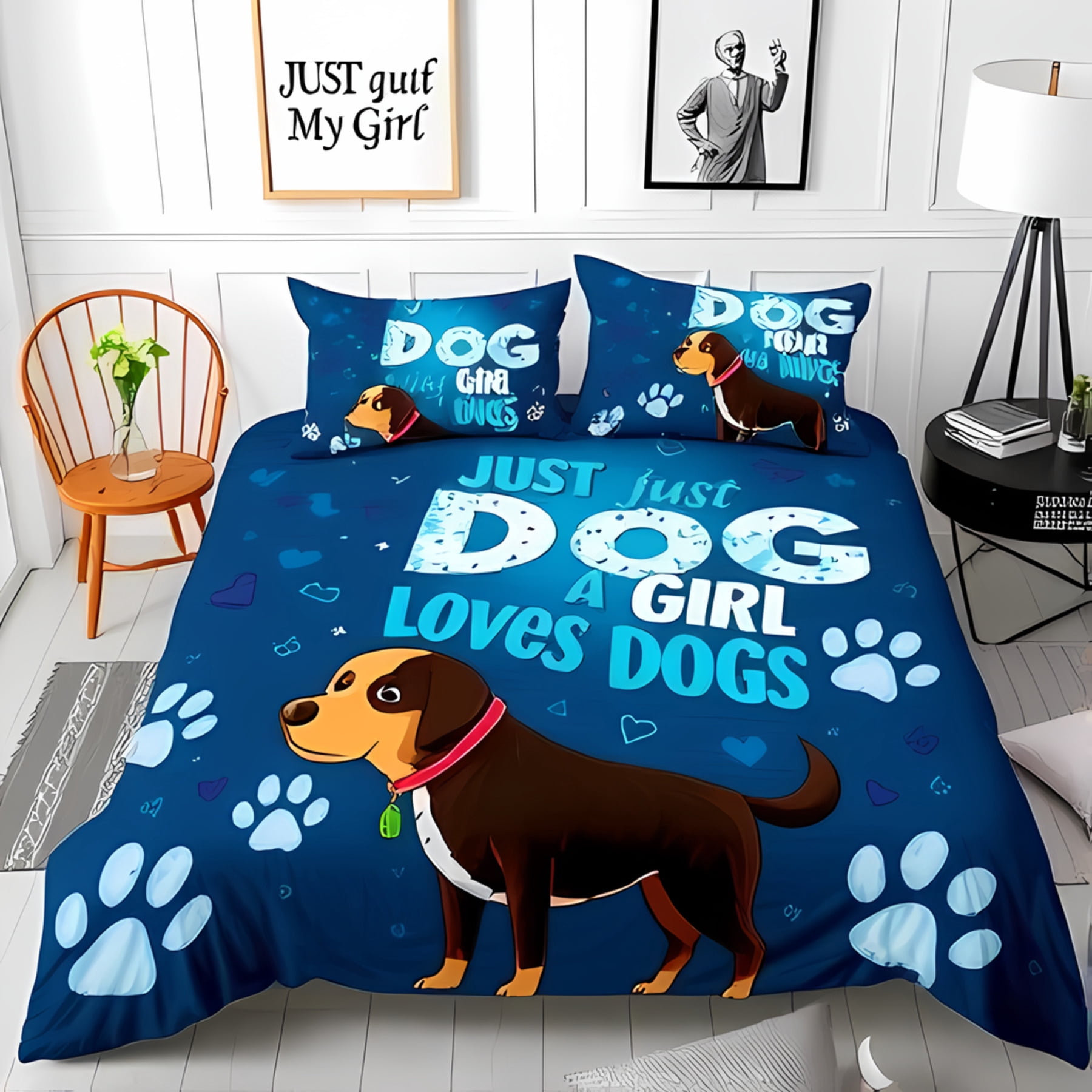 3-Piece Duvet Cover Set with Playful Dog Illustration & Cheerful ...