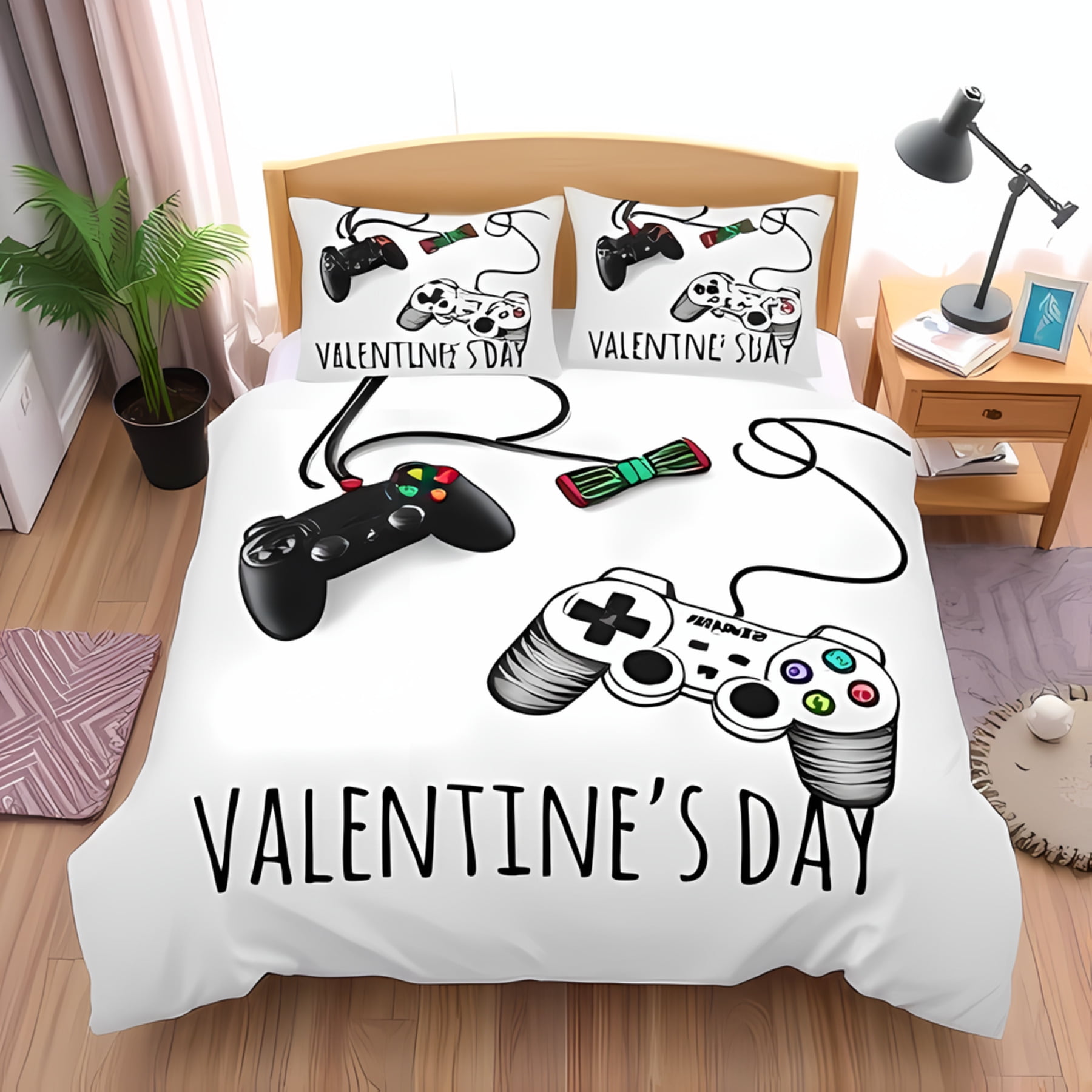 3-Piece Duvet Cover Set with Playful Gaming Controller and Bow Tie ...