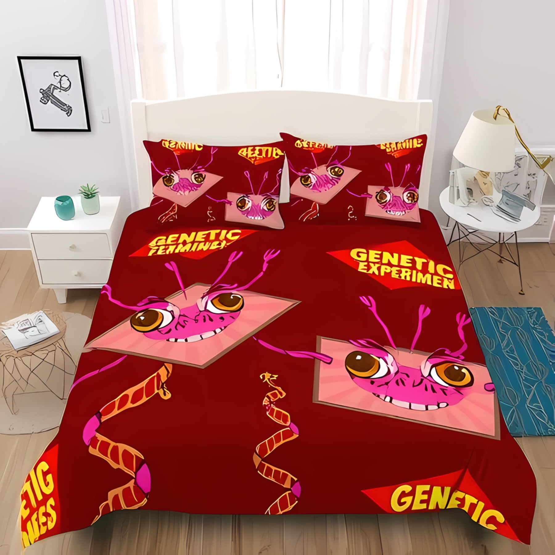3-Piece Duvet Cover Set with Playful Genetic Experiment Graphics Pink ...