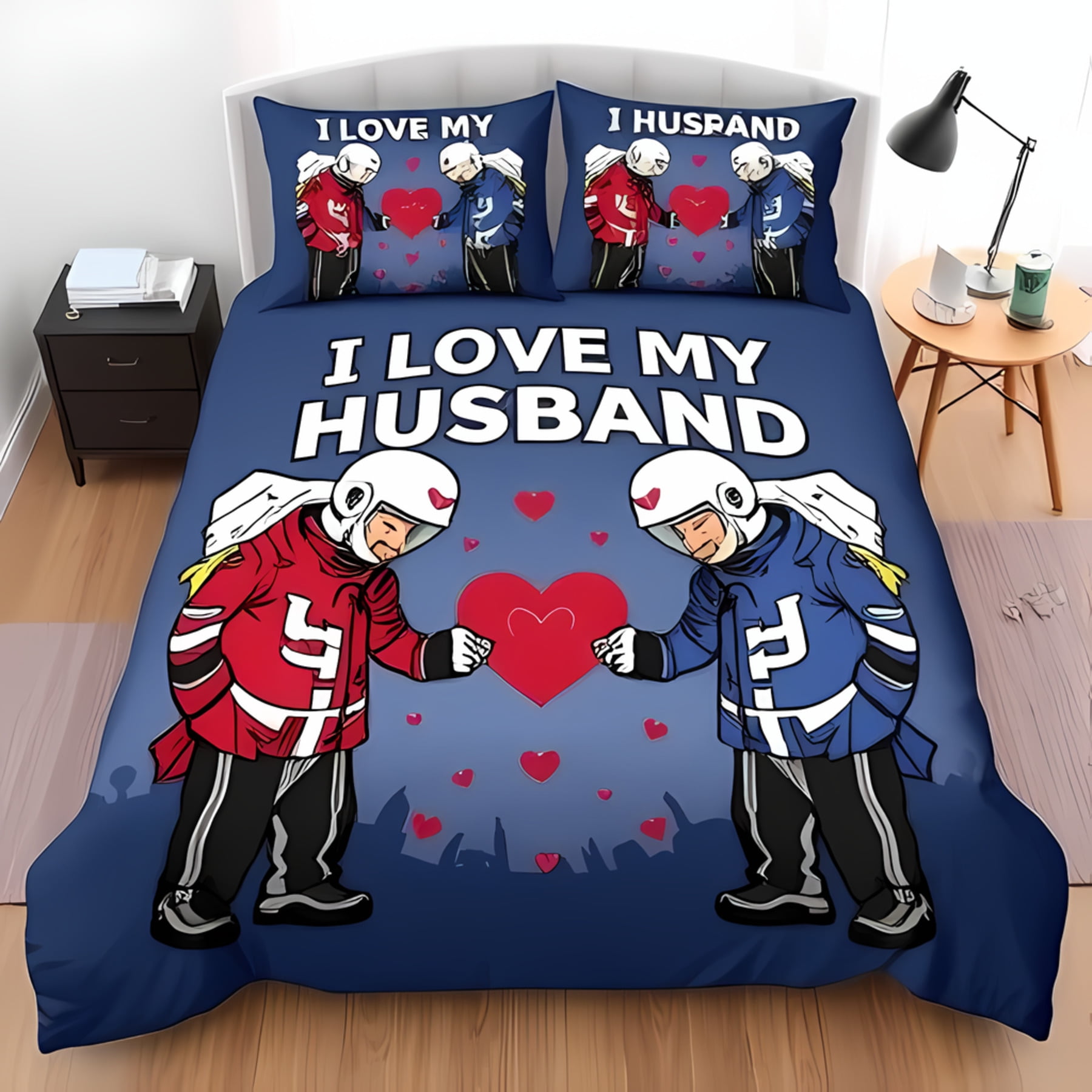 3-Piece Duvet Cover Set with Playful " I LOVE MY HUSBAND " Design ...