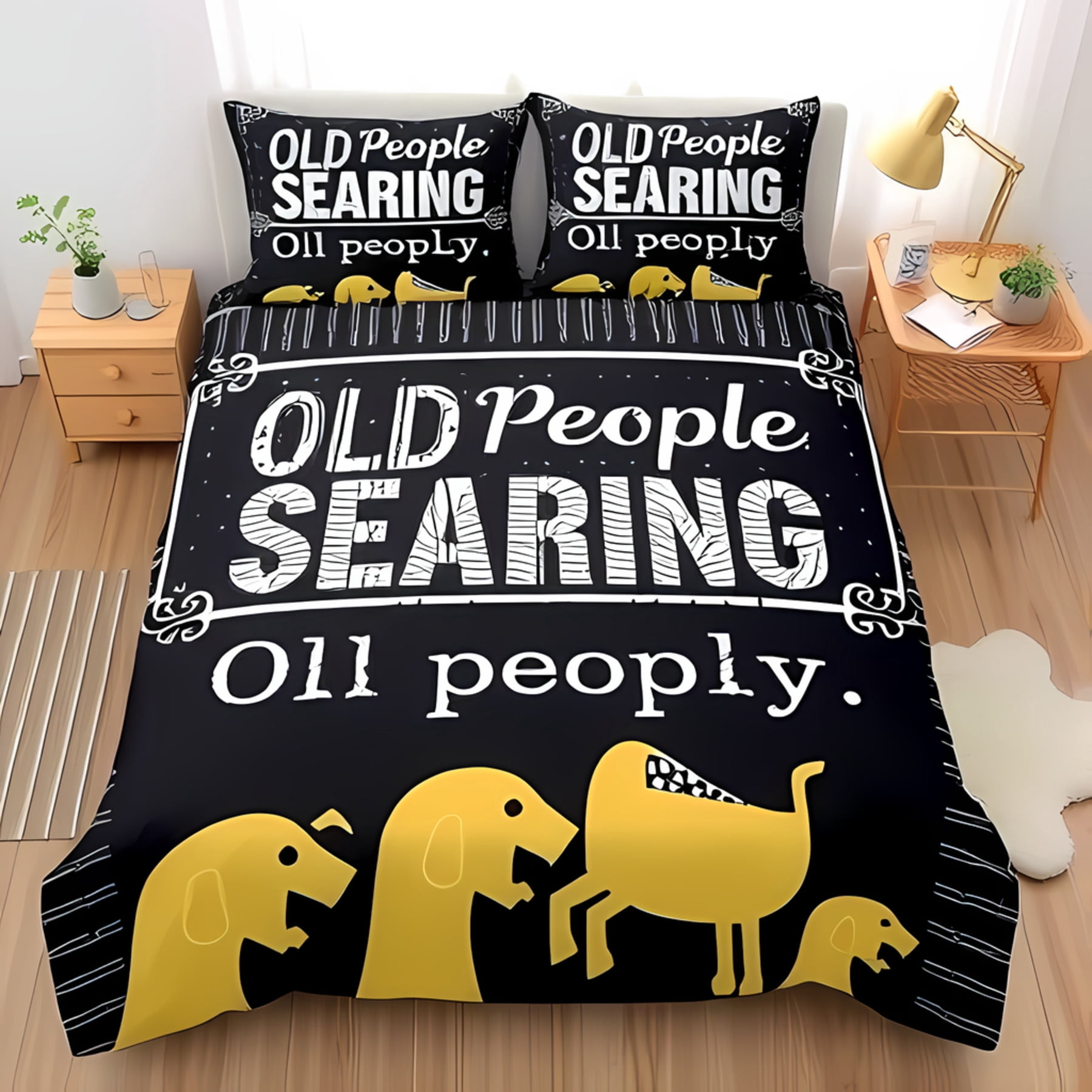 3-Piece Duvet Cover Set with Playful 'Old People Searing Peoply' Design ...