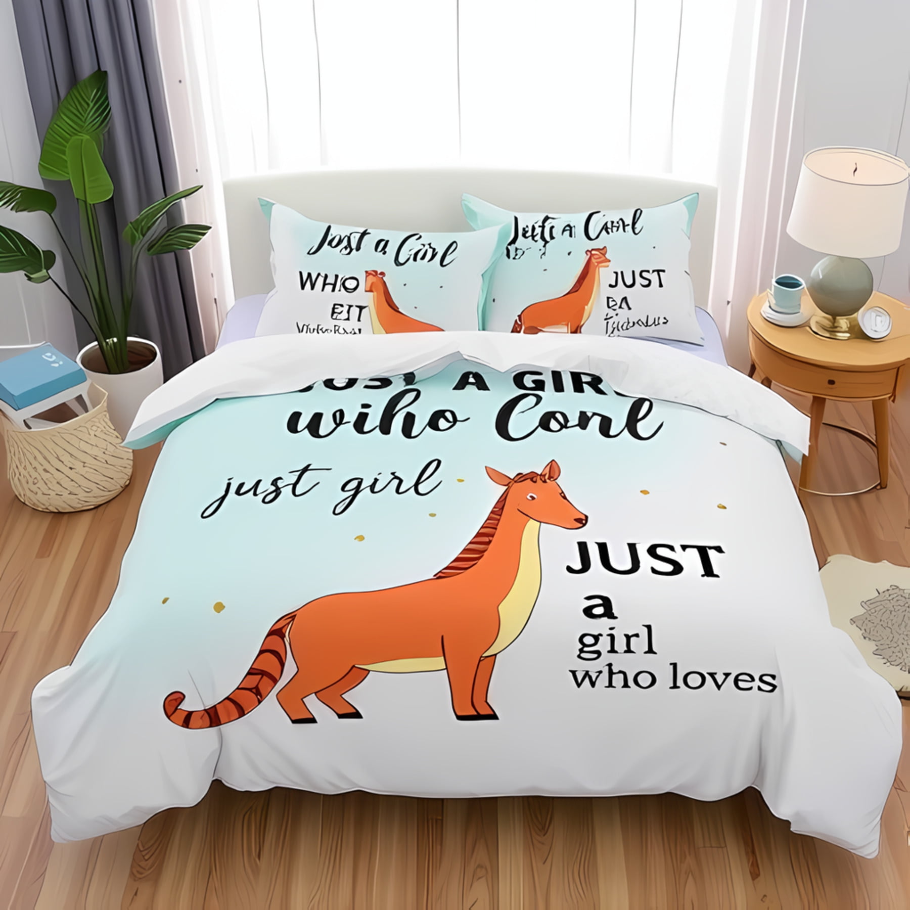 3-Piece Duvet Cover Set with Playful Orange Cat Design & Uplifting Text ...