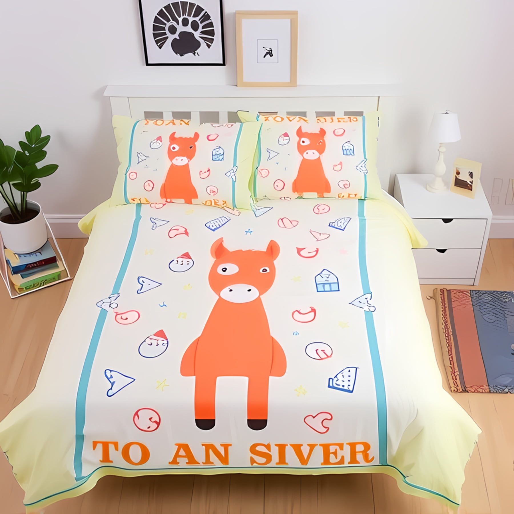 3-Piece Duvet Cover Set with Playful Orange Horse Design Colorful ...