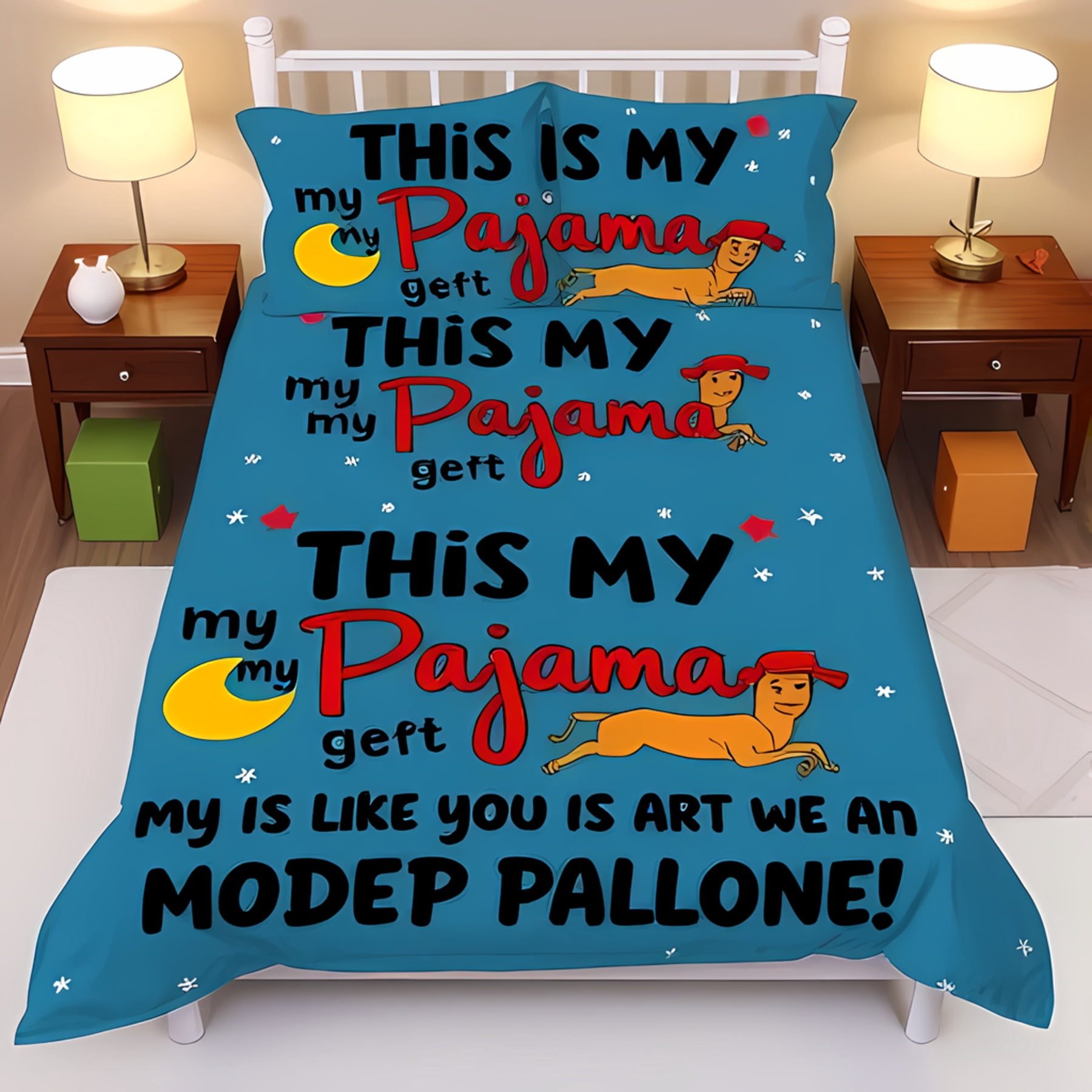 3-Piece Duvet Cover Set with Playful Pajama Phrases Cartoon Dog ...