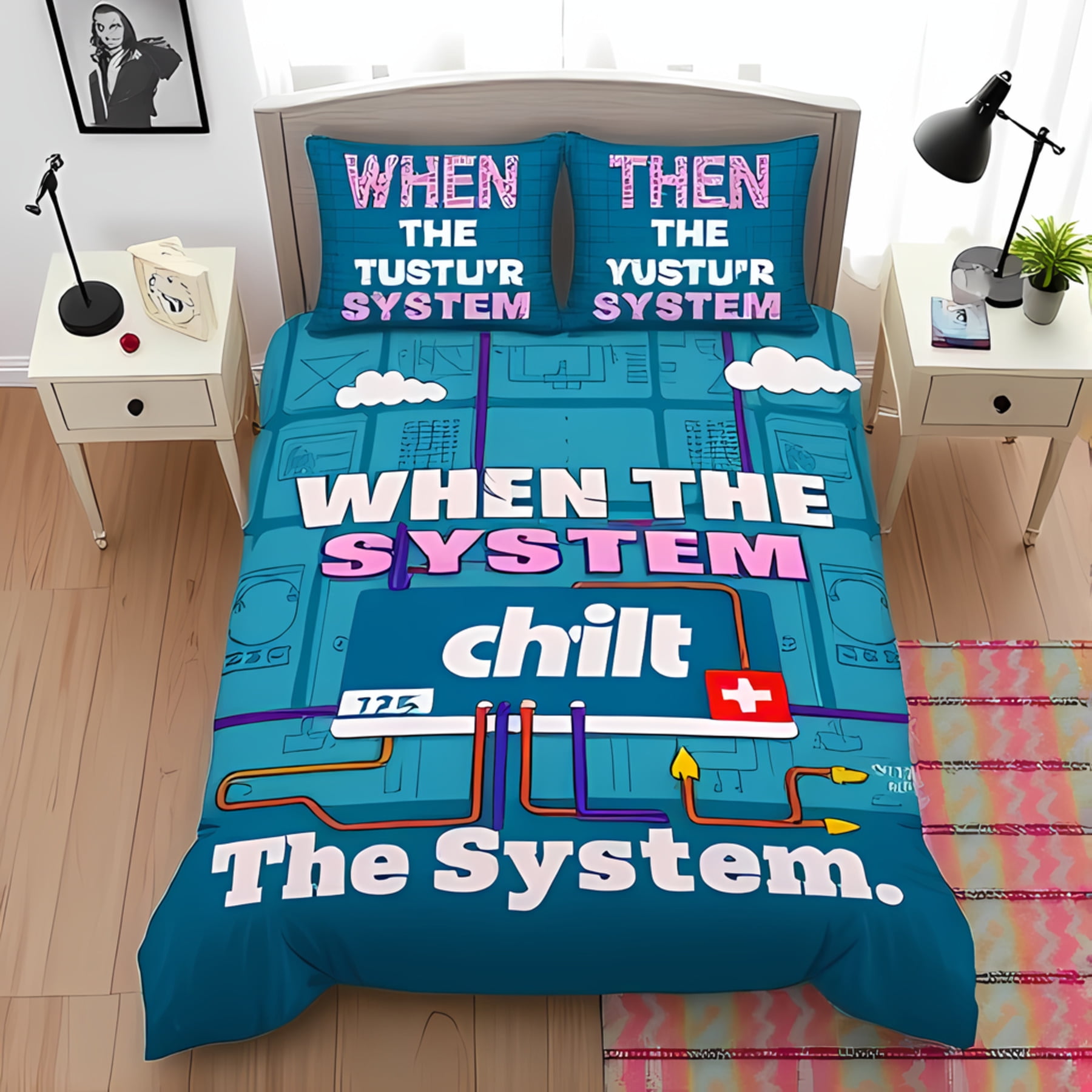 3-Piece Duvet Cover Set with Playful Phrases & Colorful Graphics - Fun ...